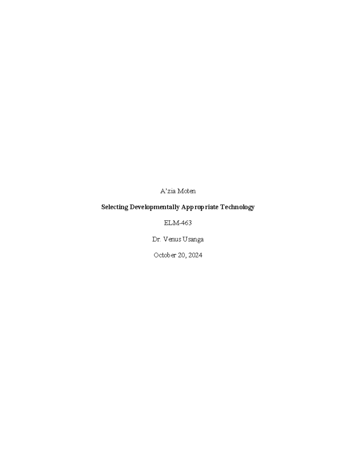 ELM-463 Proposal for Developmentally Appropriate Tech in STEM ...