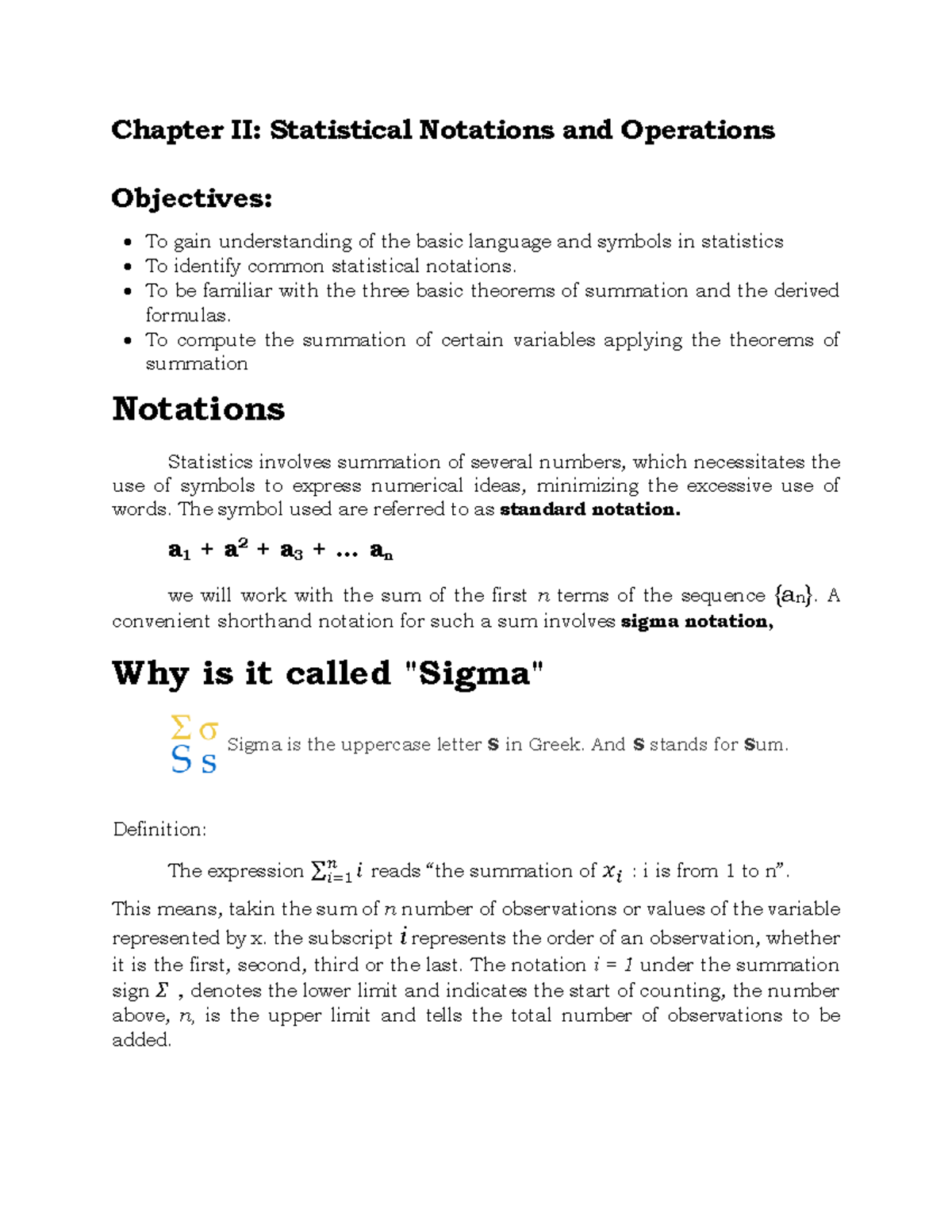 Chapter II: Statistical Notations & Operations in Quantitative Methods ...