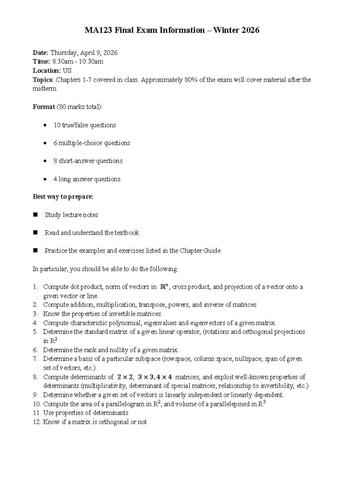 MA123 Final Exam Guide Winter 2026: Key Topics & Prep Tips - Studocu