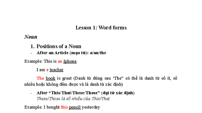 Lesson 1: Word Forms - Nouns and Adverbs in English - Studocu