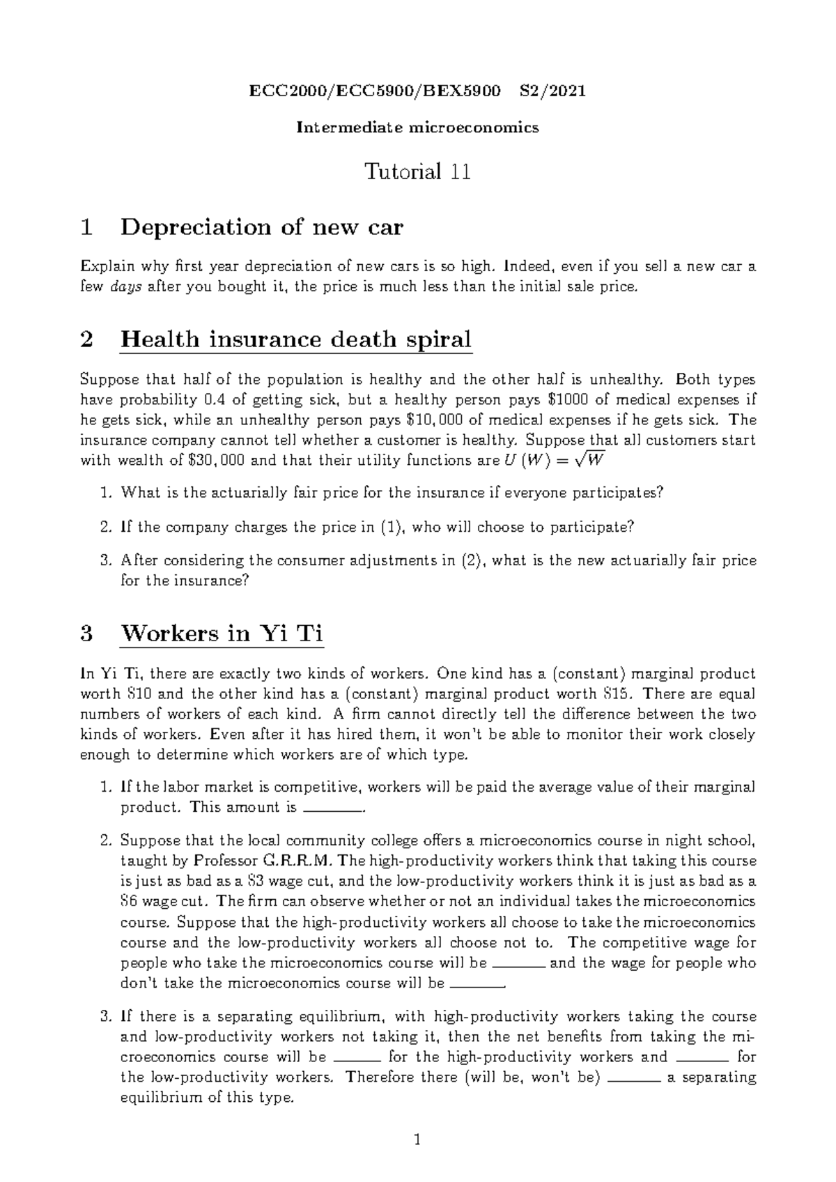Tutorial 11 questions - ECC2000/ECC5900/BEX5900 S2/ Intermediate ...