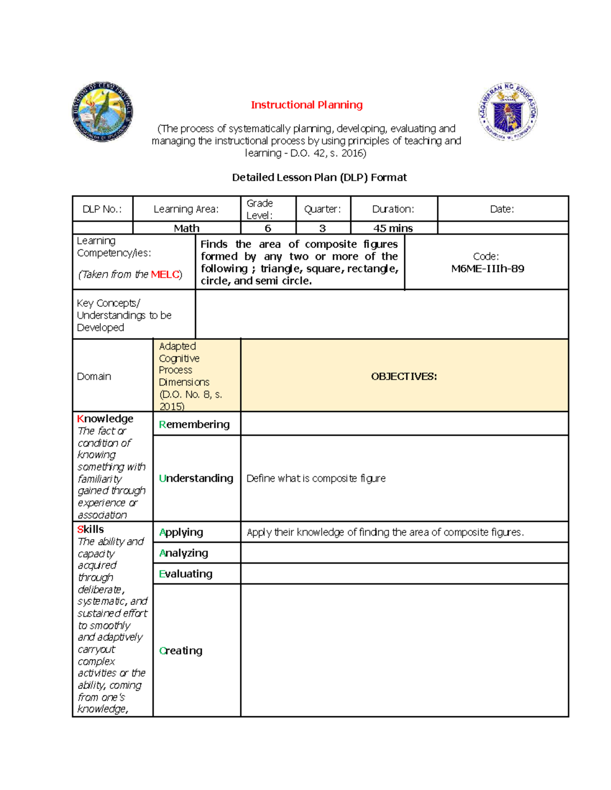 Math 6 DLP: Finding Areas of Composite Figures Lesson Plan - Studocu