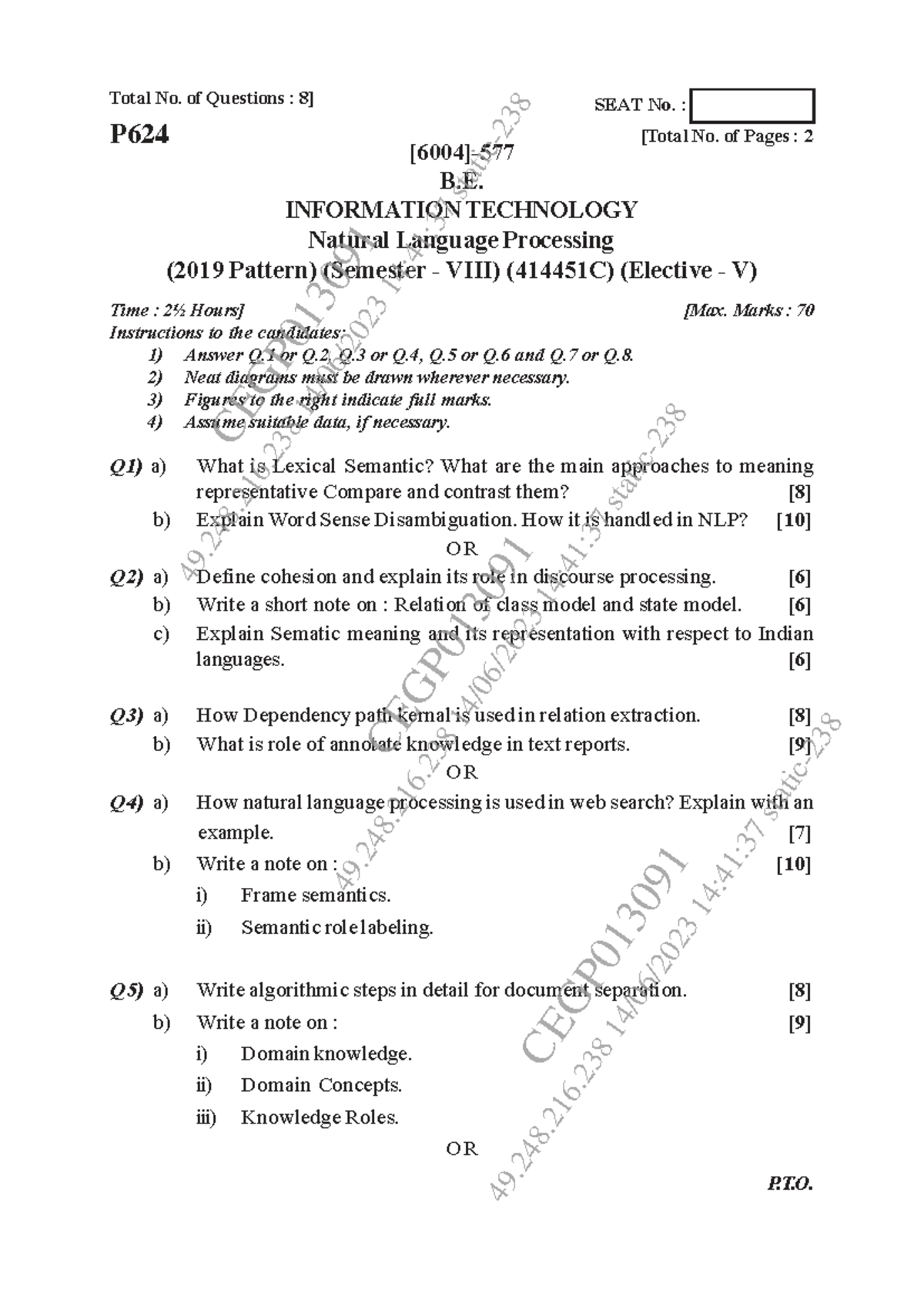 Natural Language Processing (414451C) Final Exam Notes - May Jun 2023 ...