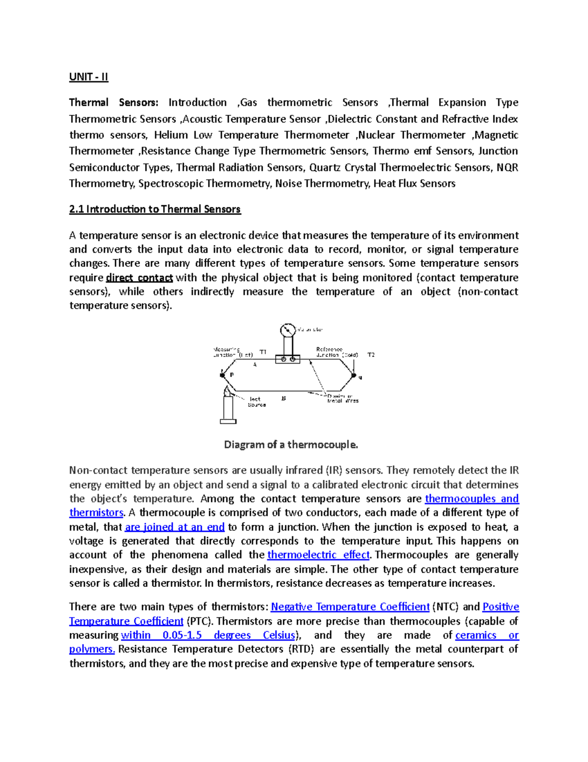 Unit 2 Notes: EC700PE Thermal Sensors Overview and Applications - Studocu