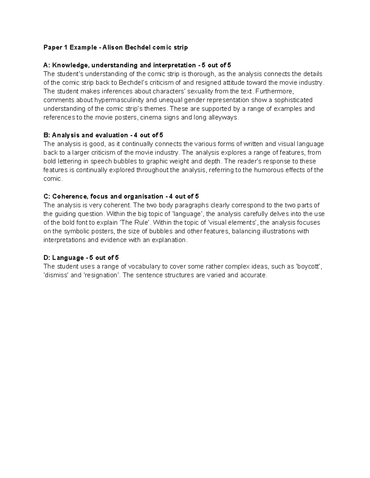 IB Paper 1 Example: Analysis of Alison Bechdel's Comic Strip - Studeersnel
