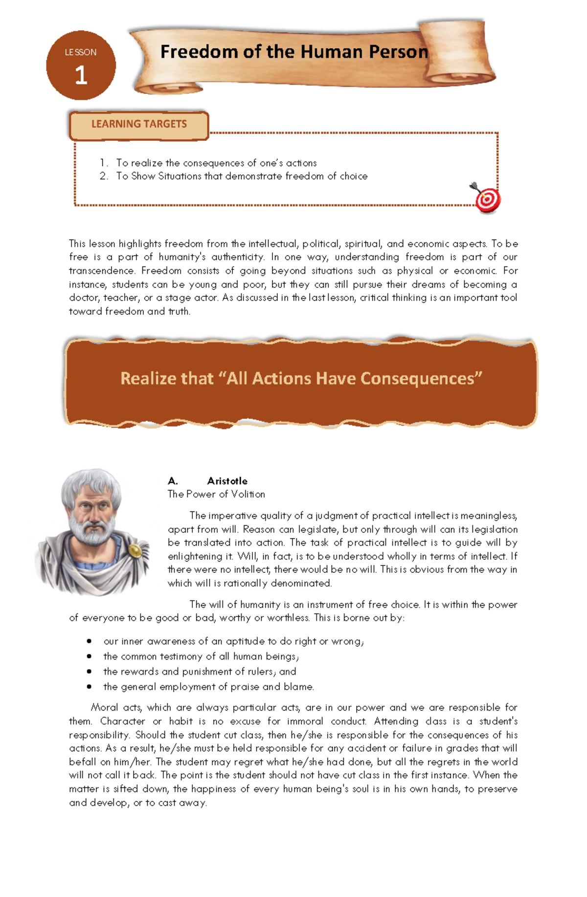 Lesson 1 Freedom of The Human Person - This lesson highlights freedom ...