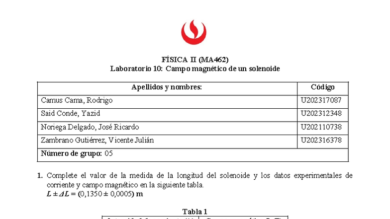 FÍSICA II (MA462) Lab 10: Campo Magnético de un Solenoide - Studocu
