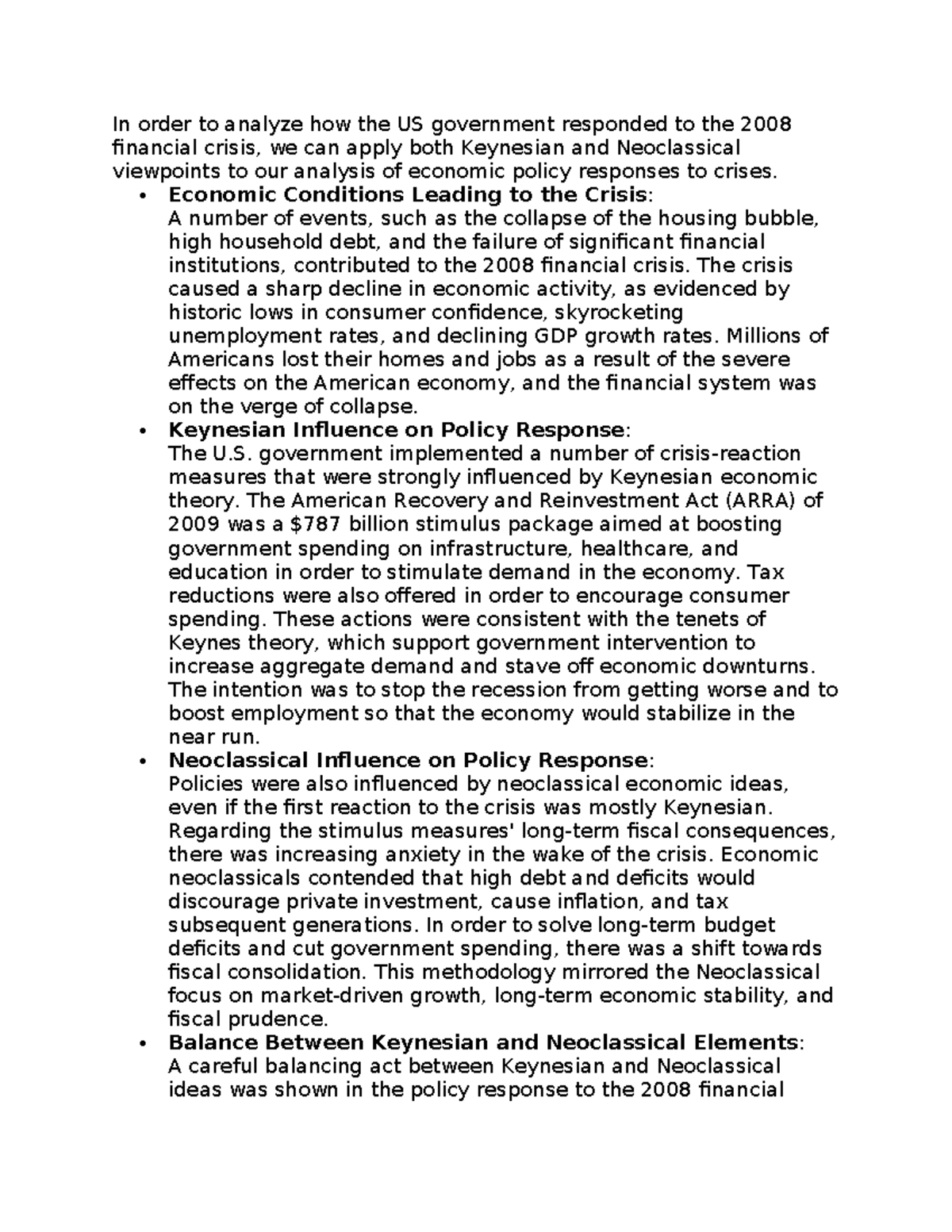 Bus 1104 Journal: Analyzing US Policy Responses to the 2008 Crisis ...