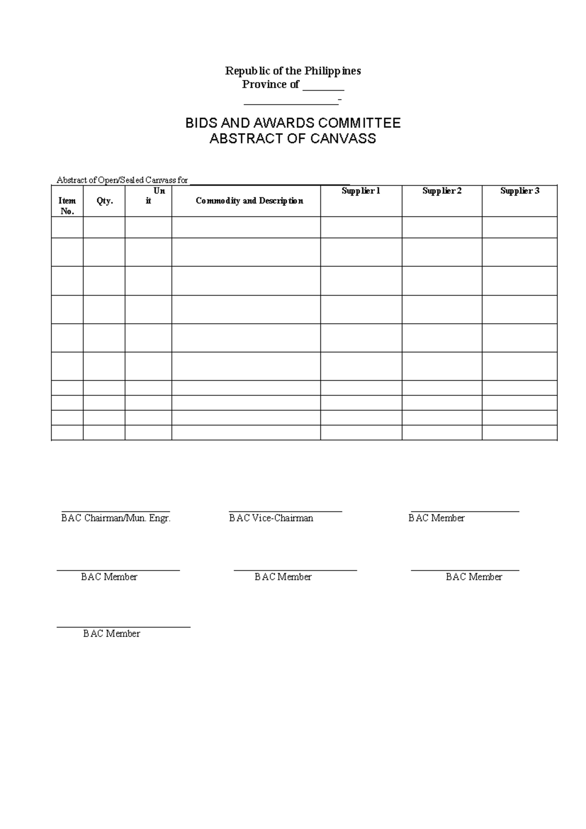 Abstract OF Canvass - Use as attachment to vouchers - Republic of the ...
