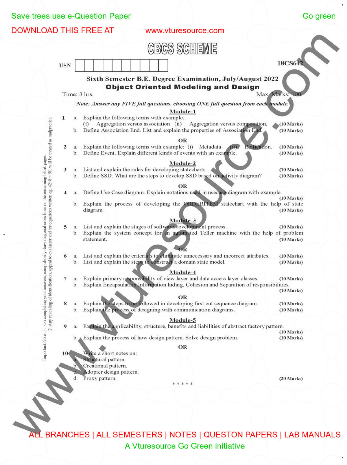 Object Oriented Modeling and Design Exam QP - USN 18CS642 - Studocu