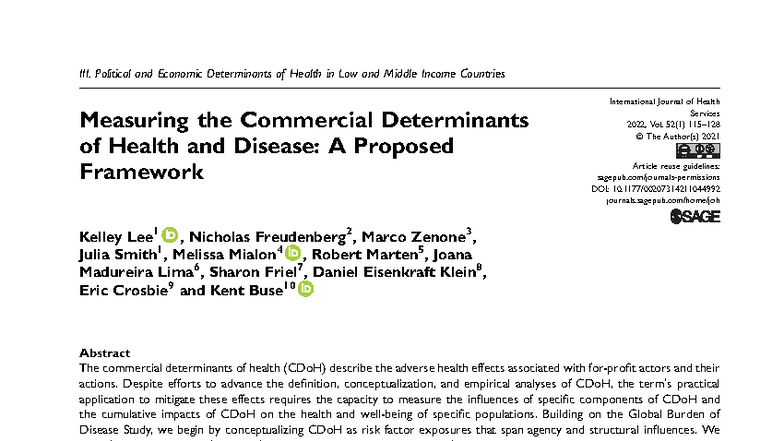 CDoH 2022: Framework for Measuring Commercial Determinants of Health ...