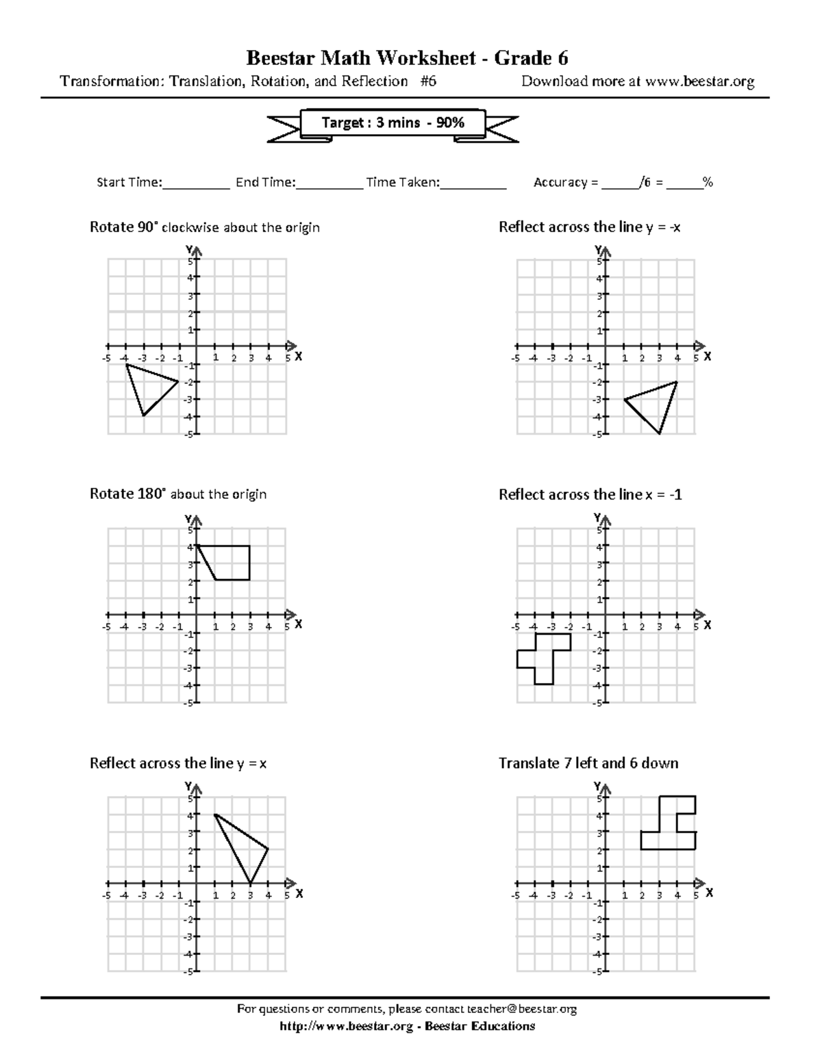 Beestar Math Worksheet Grade 6: Transformations Overview - Studocu