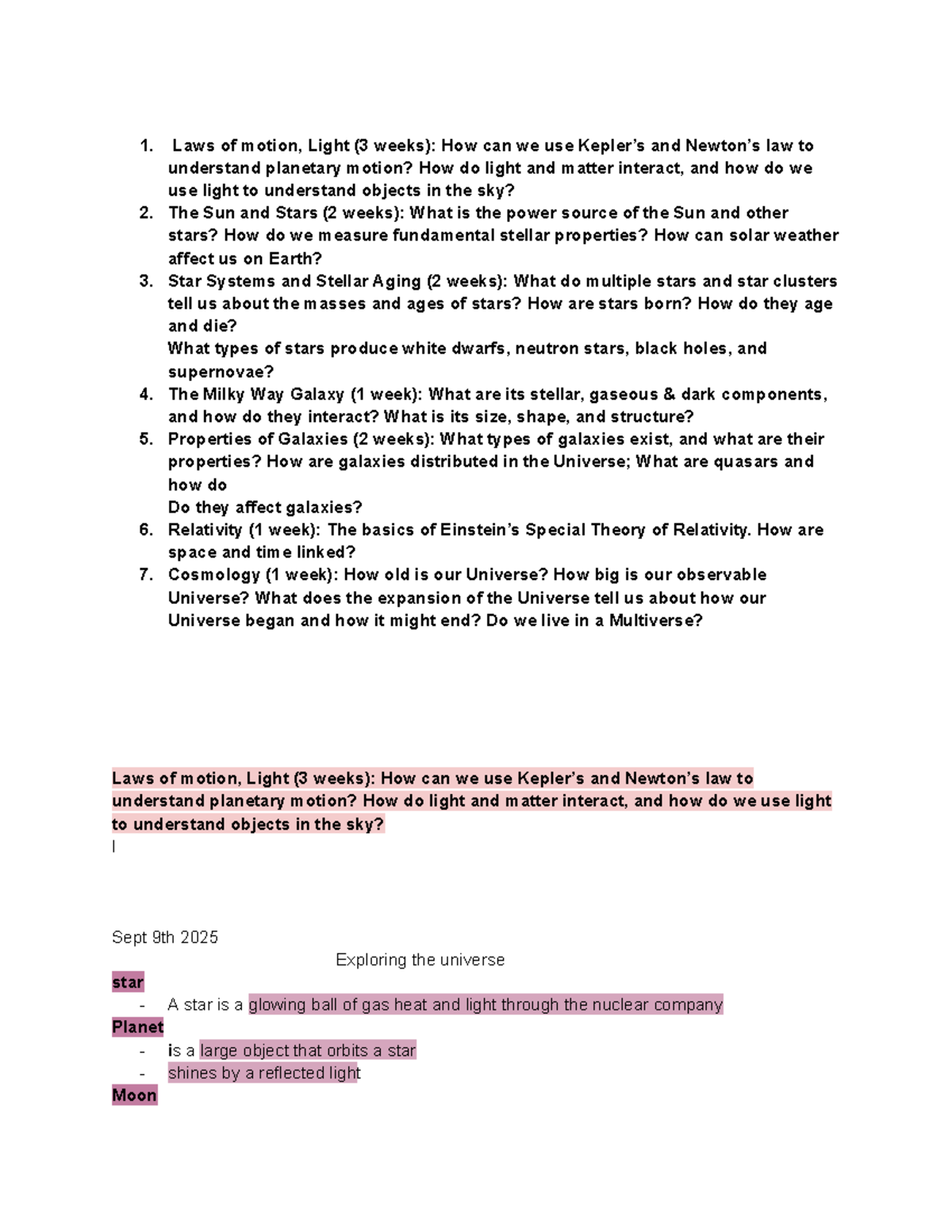 Astronomy Course Notes: Understanding Stellar Properties & Motion - Studocu