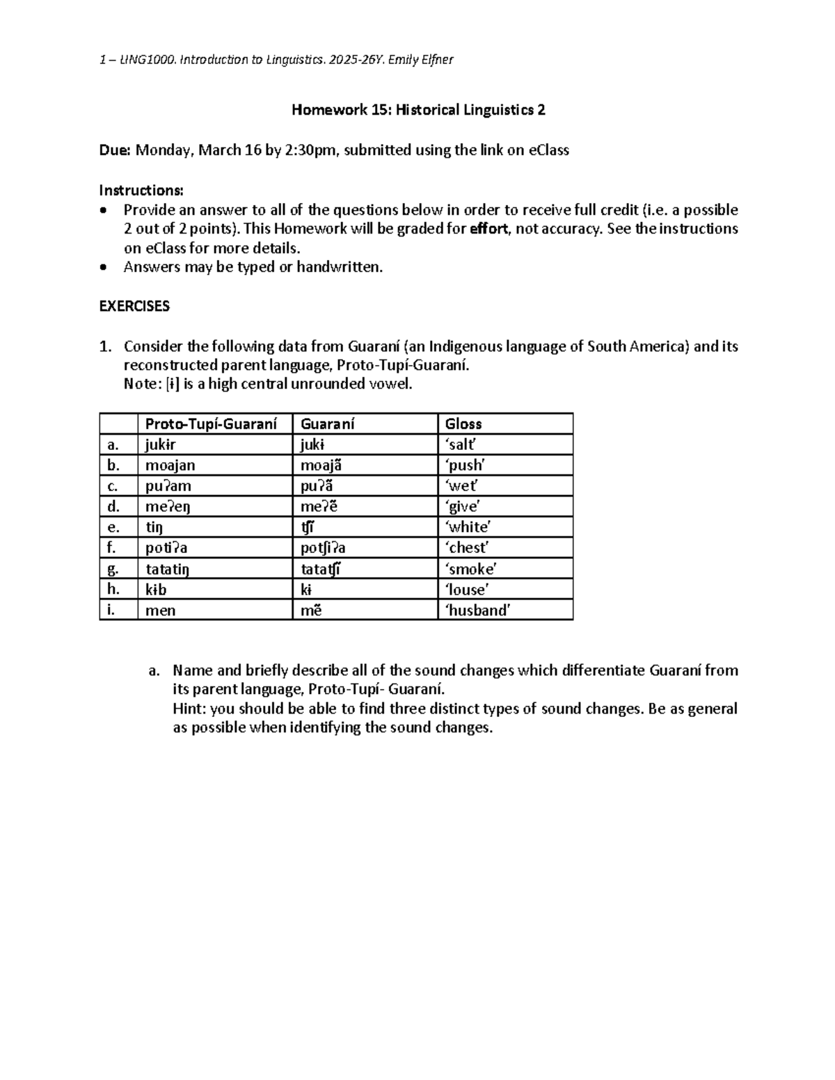 LING1000 Homework 15: Historical Linguistics Analysis - Studocu