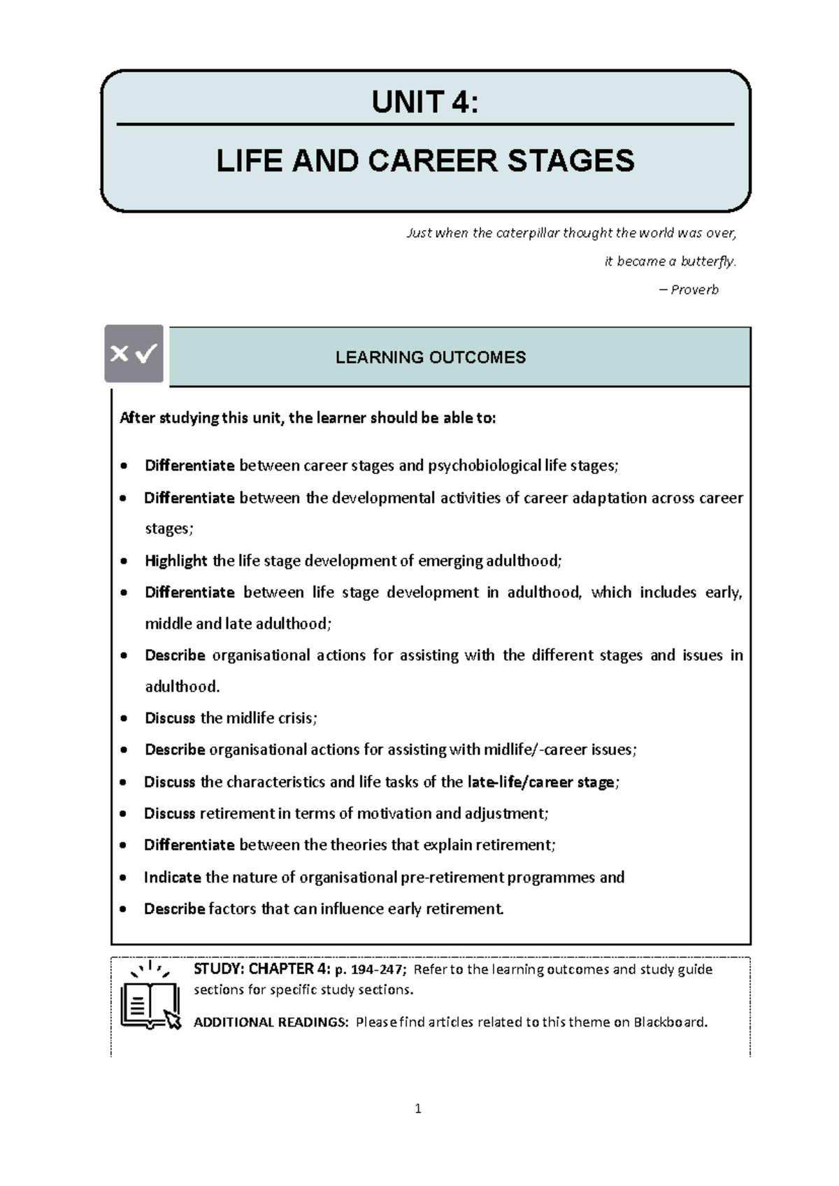 Unit 4: Life and Career Stages Study Guide (SG 2025) - Studocu