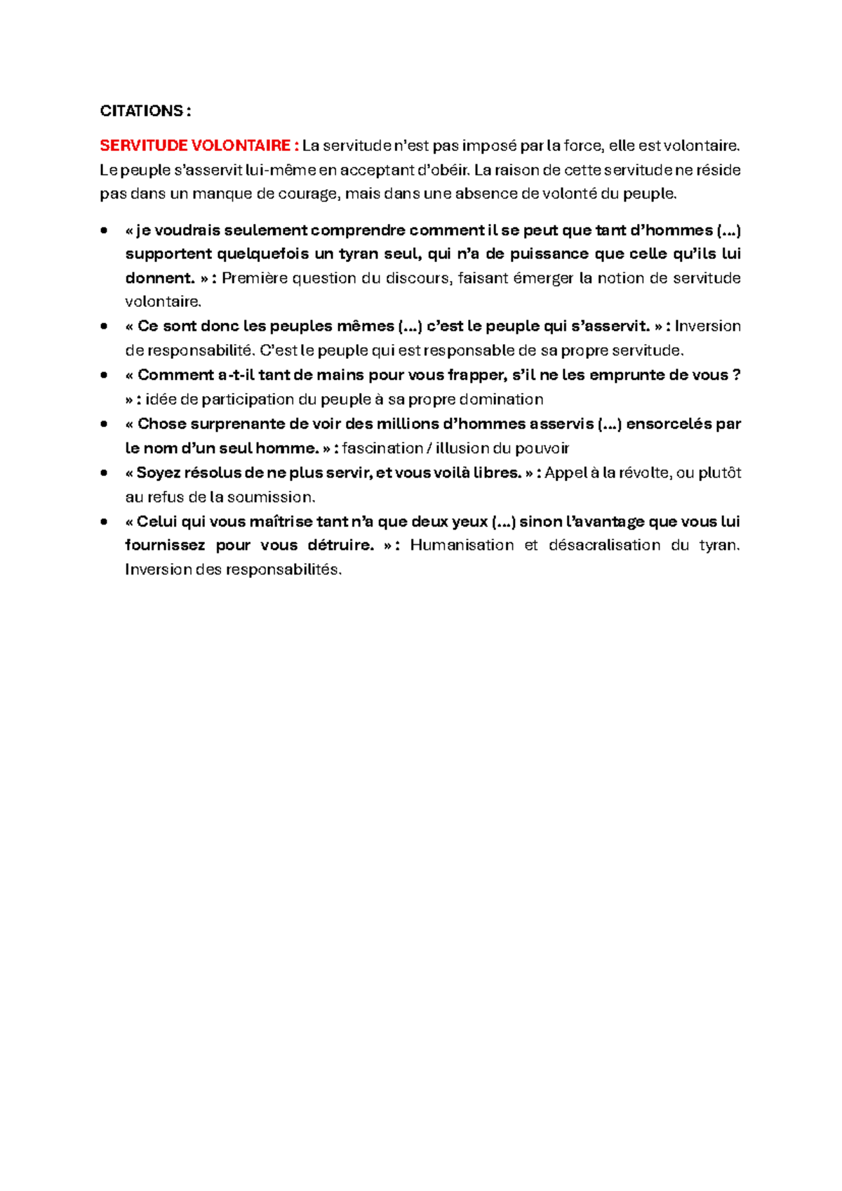 Dissertation sur la Servitude Volontaire - CITATIONS DSV - Studocu