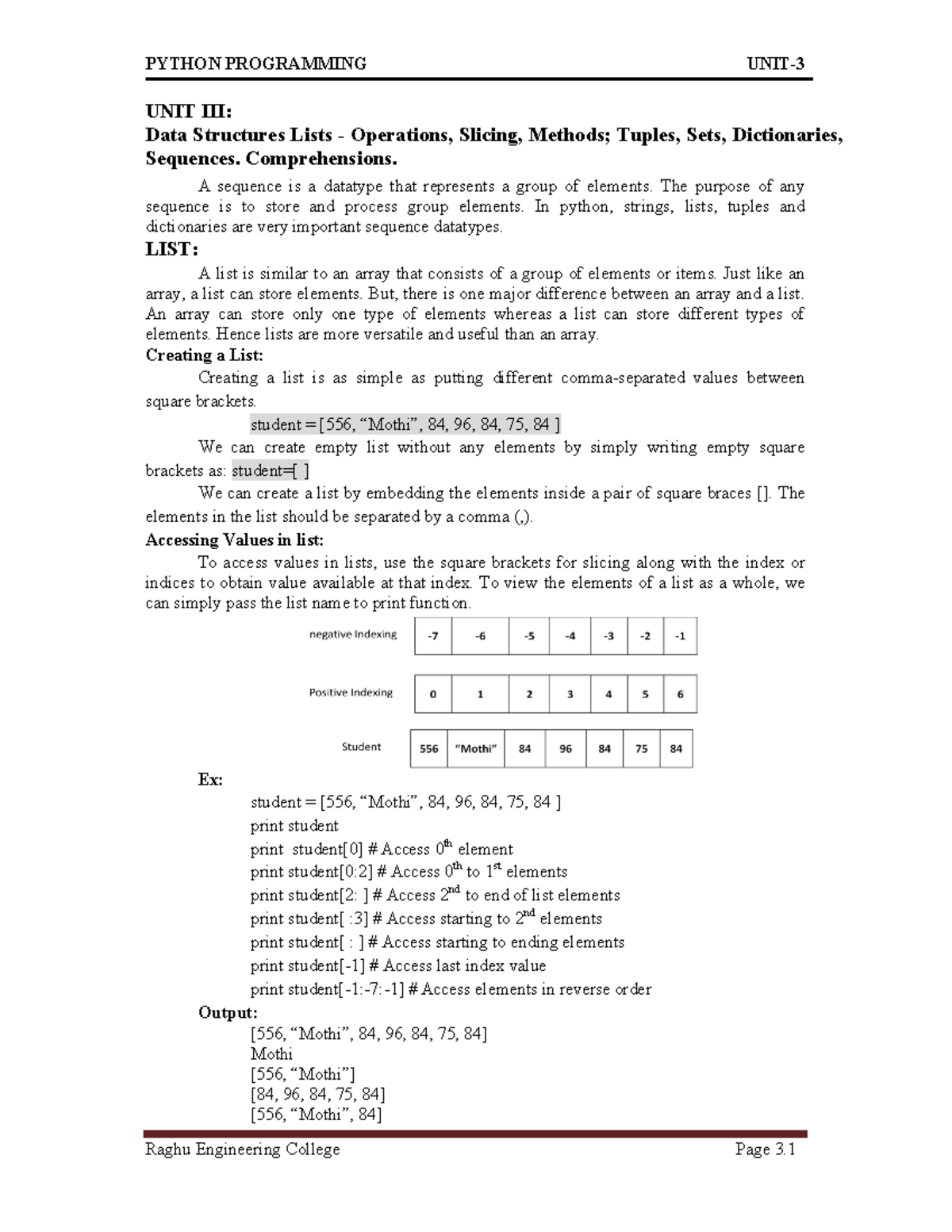 PP Unit-3 - UNIT III: Data Structures Lists - Operations, Slicing ...