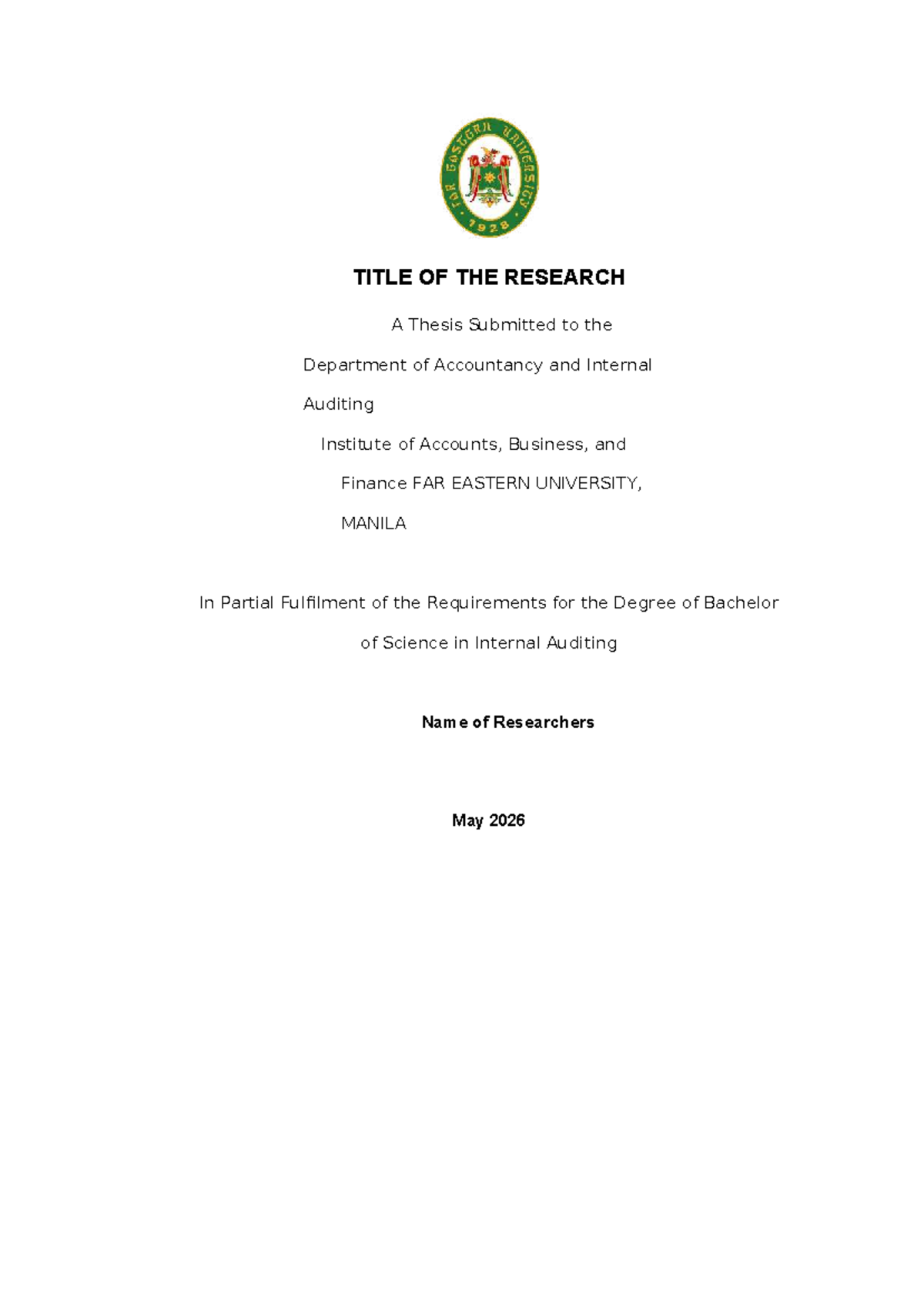 AUD1101 Thesis Submission Guidelines for Internal Auditing - Studocu
