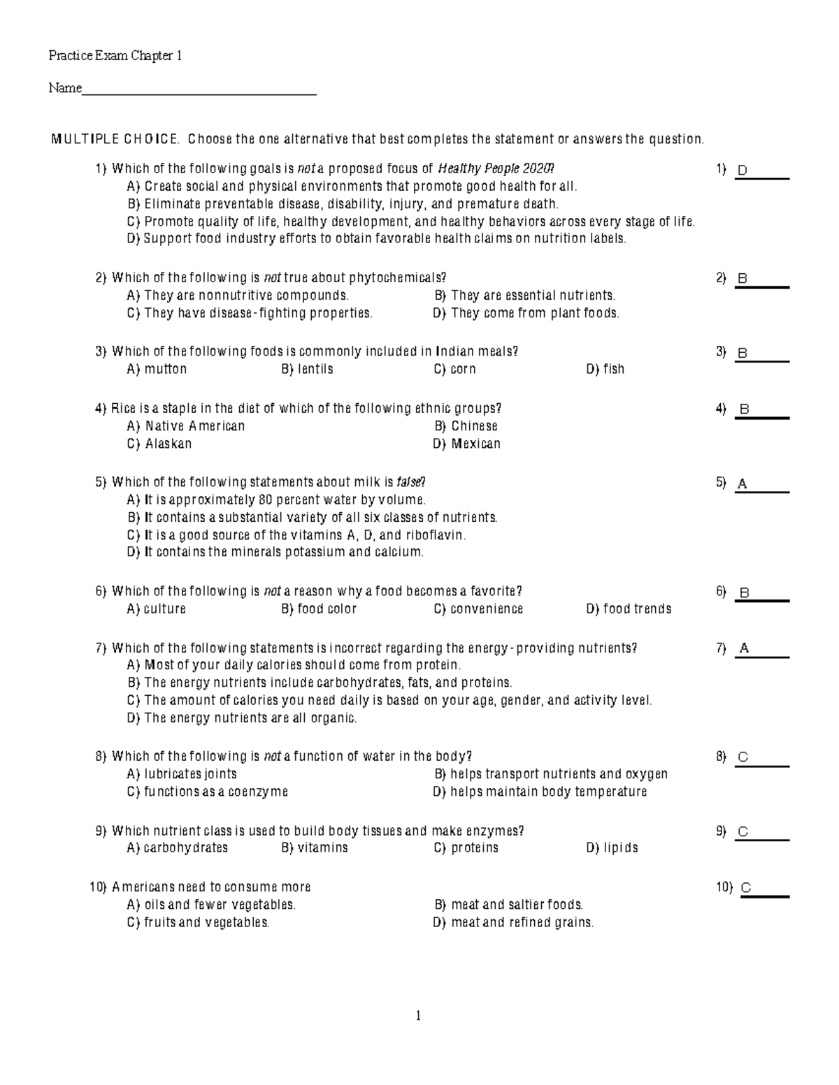 Nutrition Practice Exam Questions & Answers: Chapter 1 MCQ - Studocu