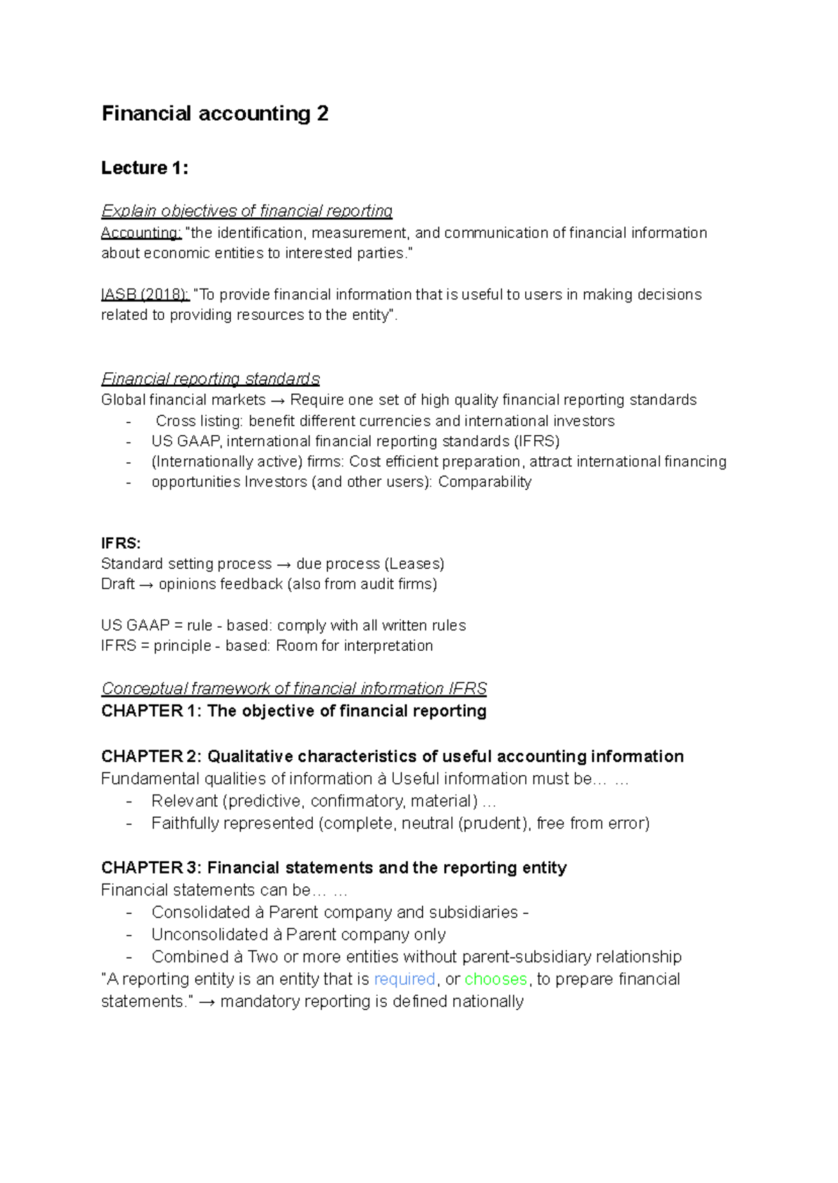 Financial Accounting 2 Lecture Notes: Weeks 1-3 Overview - Studeersnel