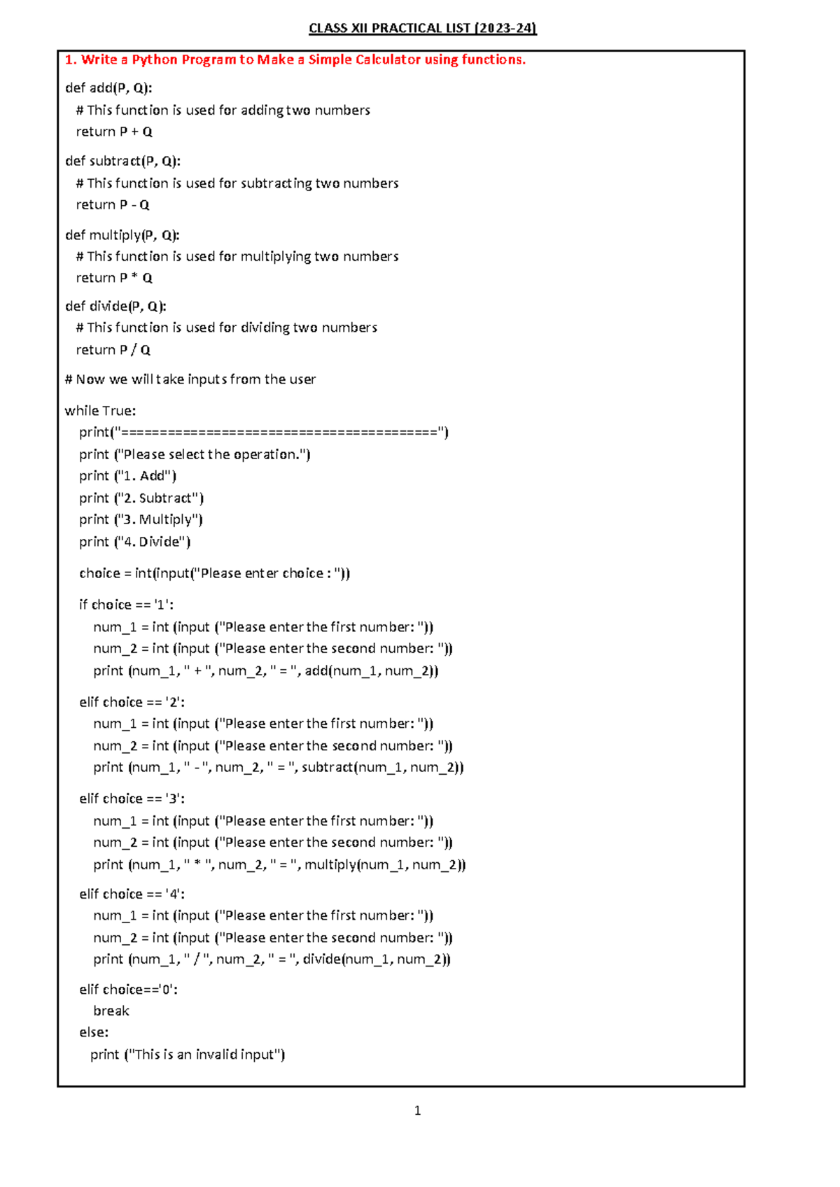 NEW - Class XII CS Practical Programs(2024-25) - CLASS XII PRACTICAL LIST (2023-24) Write a ...