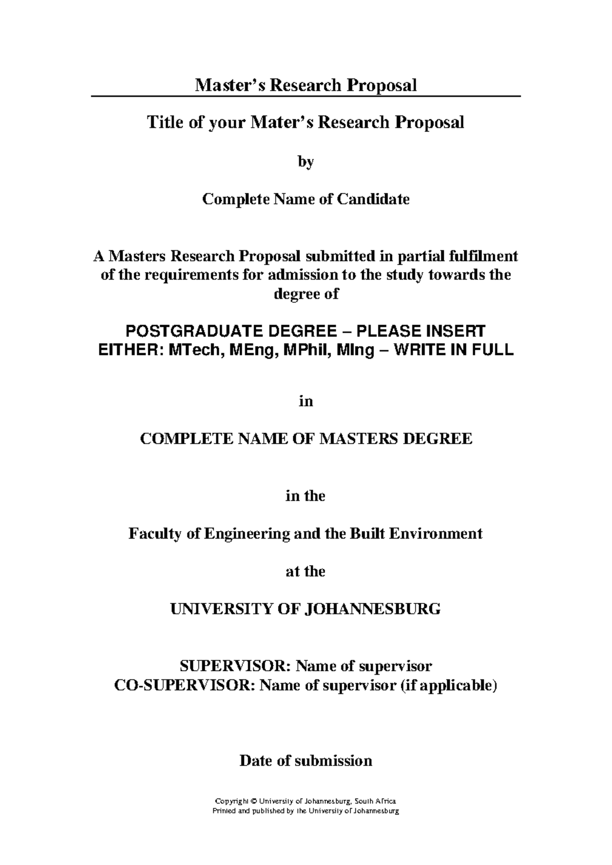 Master's Research Proposal Guidelines - UJ MTech/MEng/MPhil Final Draft - Studocu