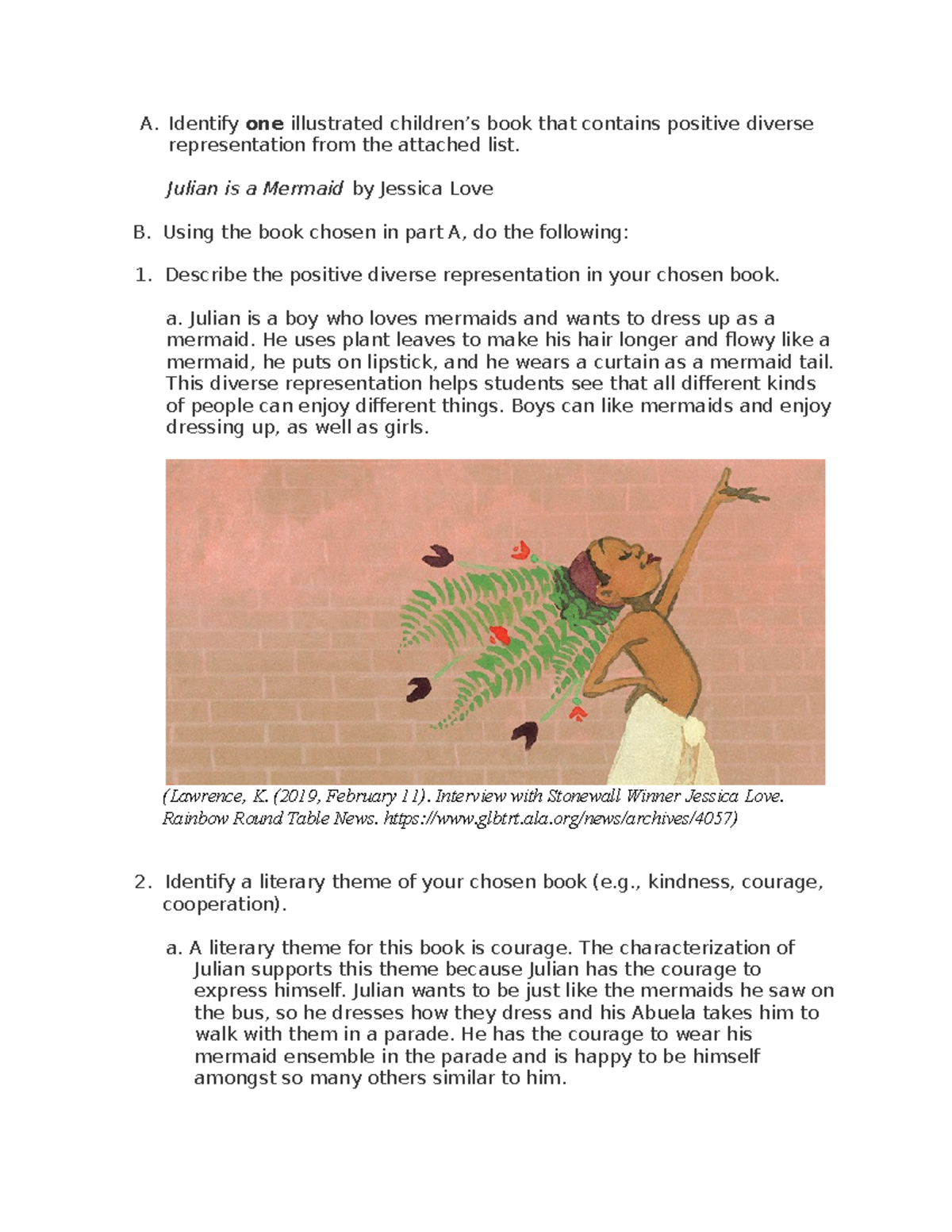 C970 Task 1 Part 1 - Analysis of Diverse Representation in "Julian is a ...
