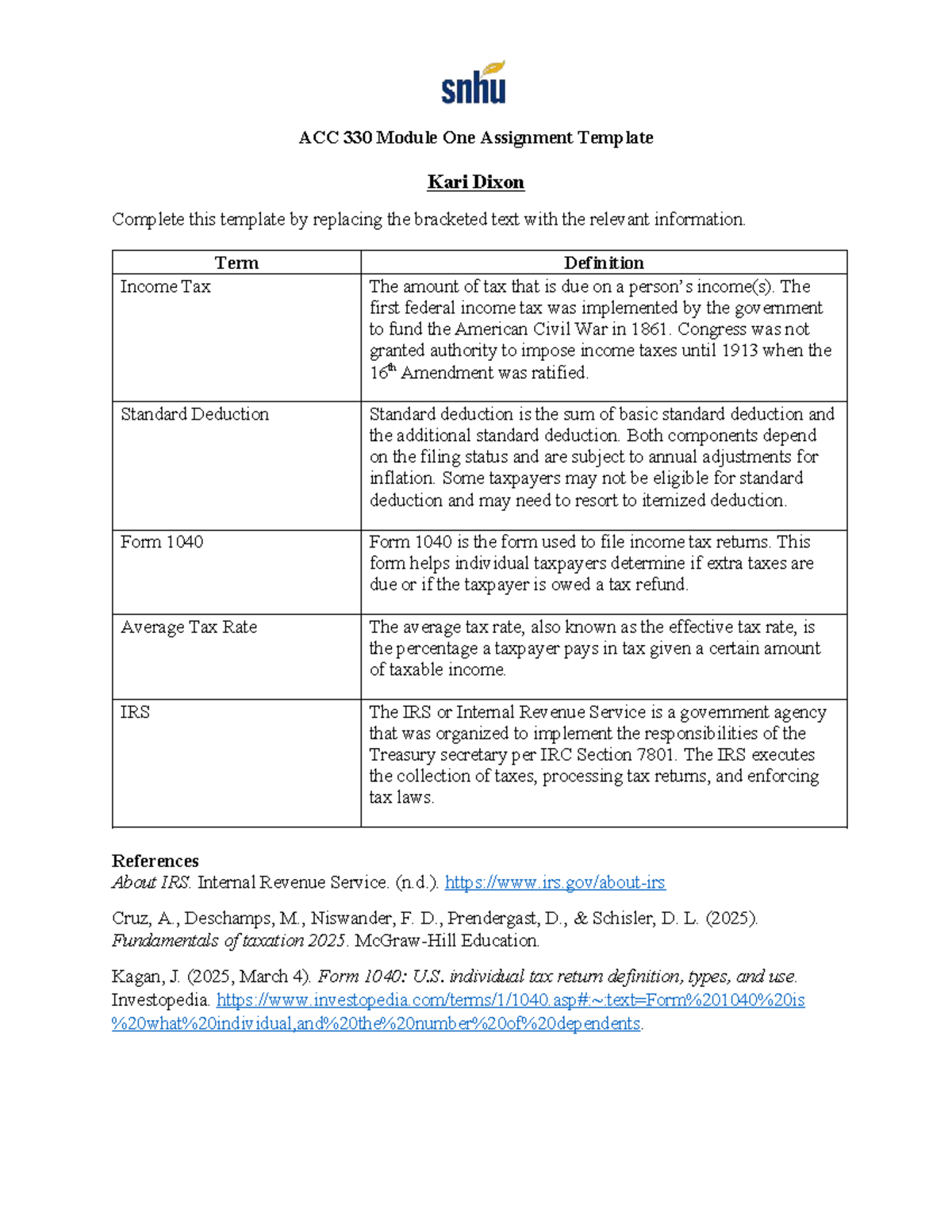 ACC 330 Module One Taxation Assignment Overview - Studocu