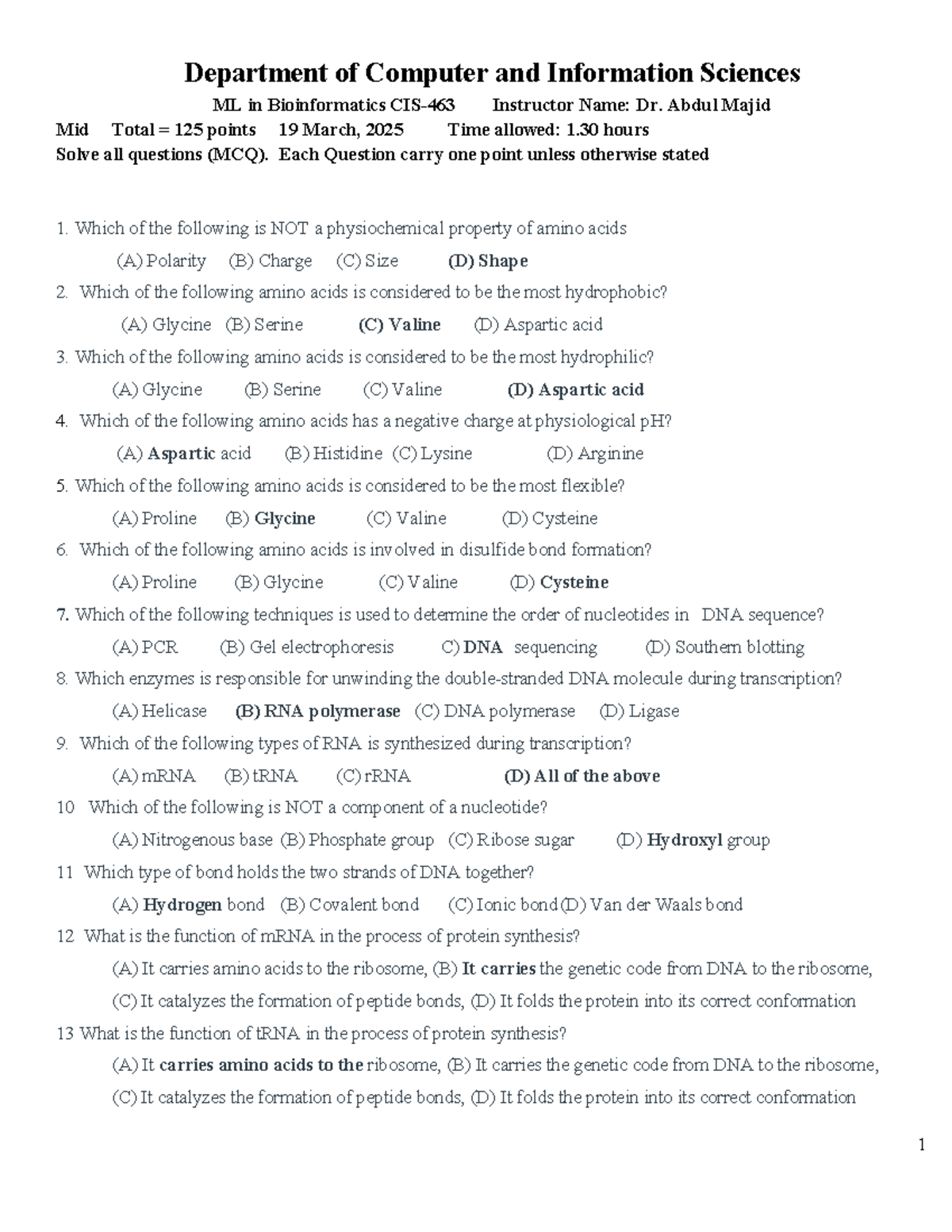 Midterm Exam ML in Bioinformatics (CIS 2025) - 118 Questions & Solutions - Studocu