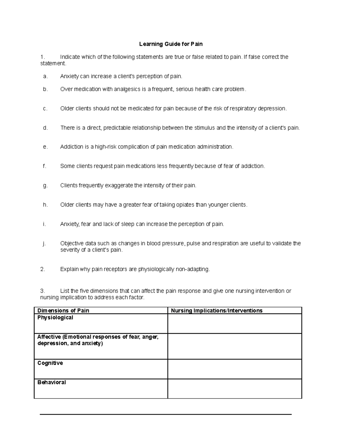 Pain Management Learning Guide: Understanding Pain and Interventions ...