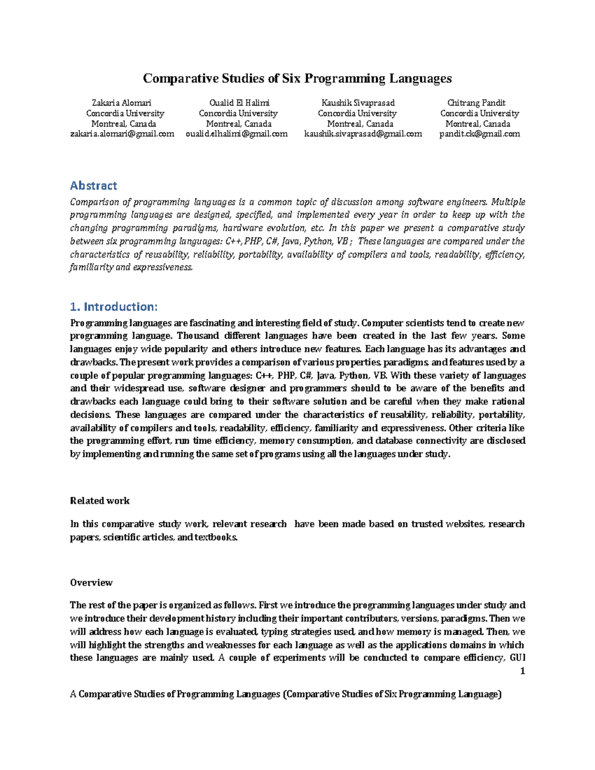 Comparative Analysis of 6 Programming Languages - COMP 1504 - Studocu