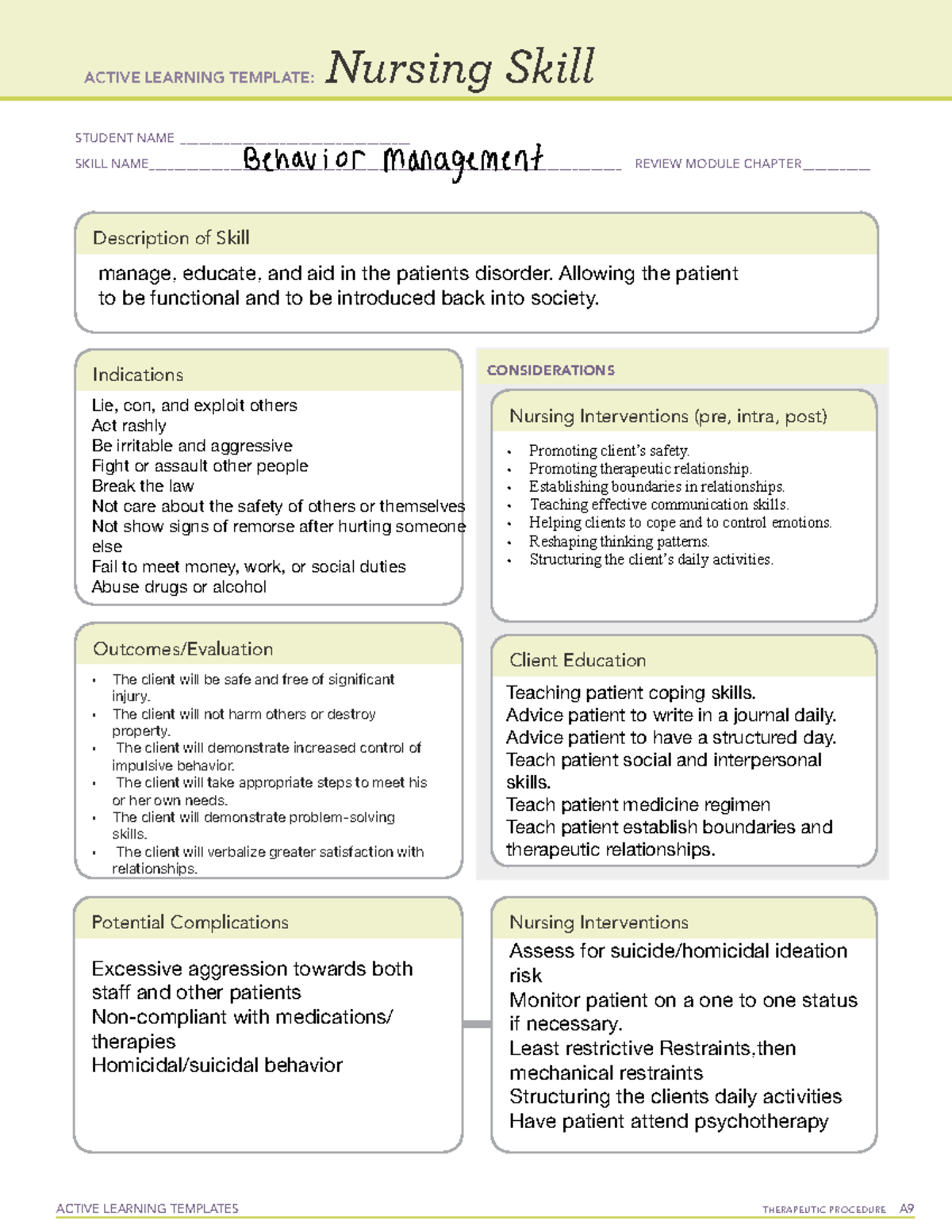 ATI Nursing Skill Behavior Management - ACTIVE LEARNING TEMPLATES ...