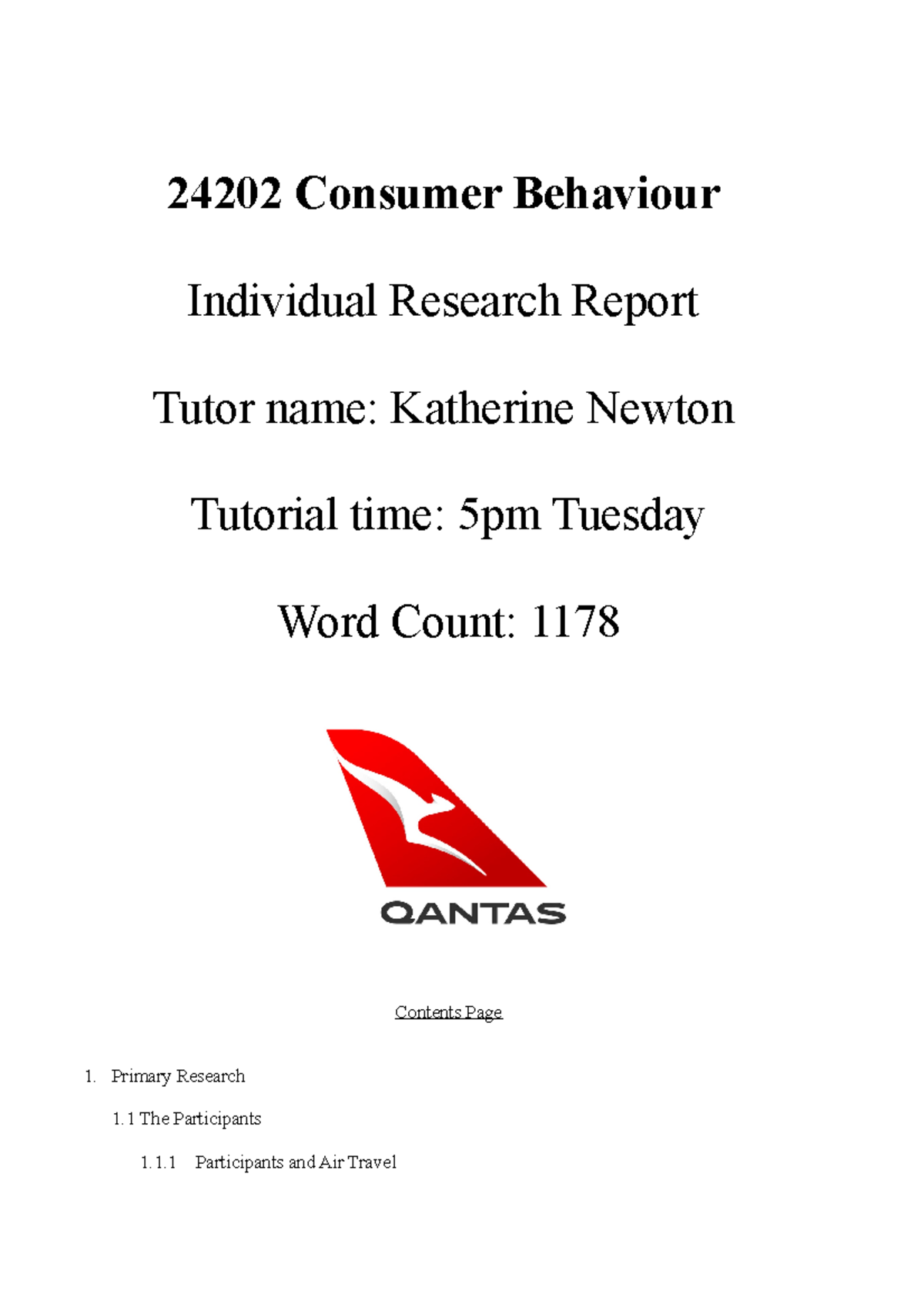 Individual Research Report (HD) - 24202 Consumer Behaviour Individual ...
