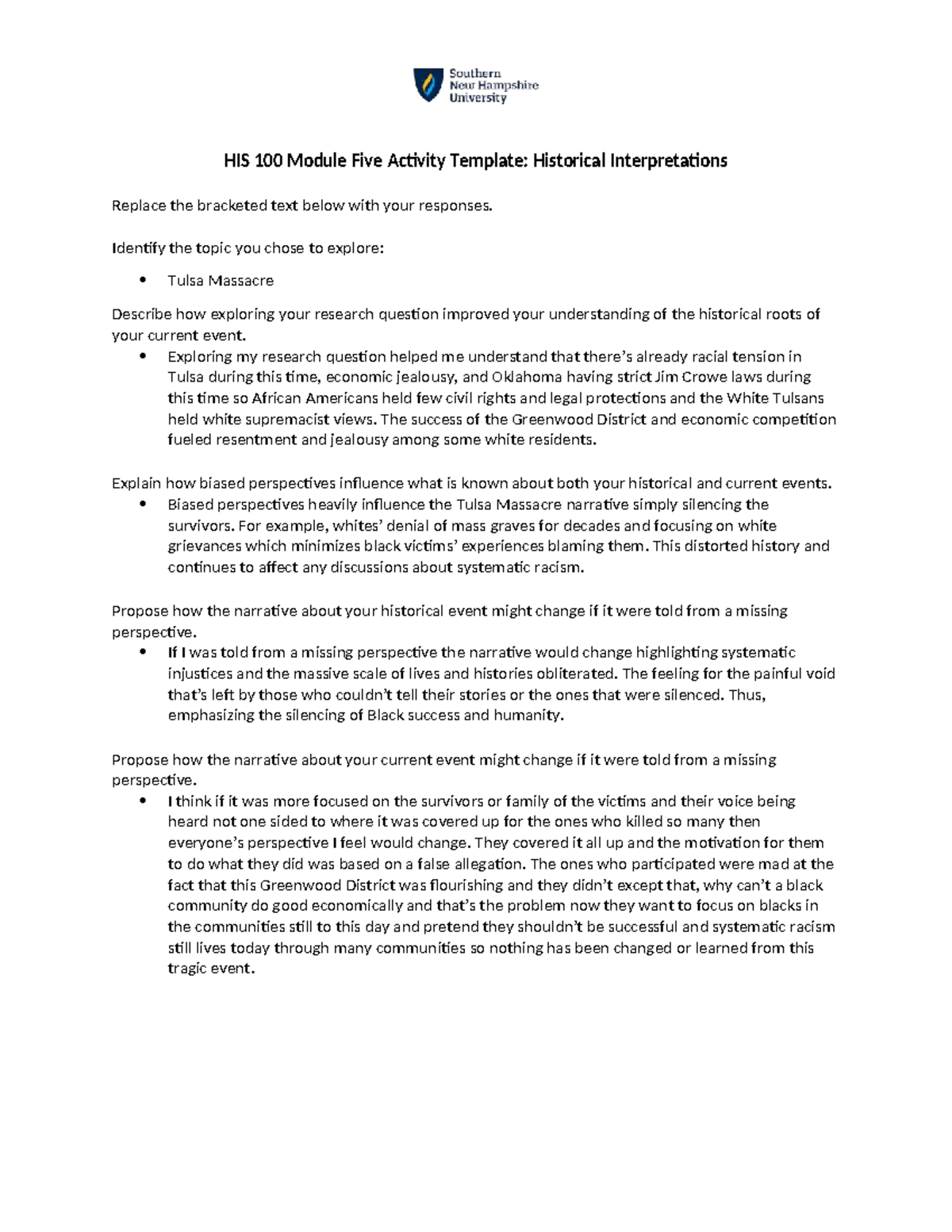 HIS 100 Module Five Activity: Understanding the Tulsa Massacre - Studocu