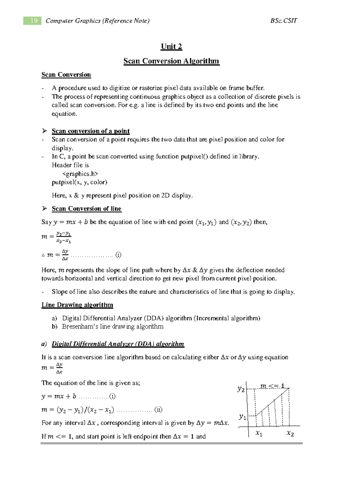 BSc.CSIT Computer Graphics: Scan Conversion Algorithm Notes - Studocu