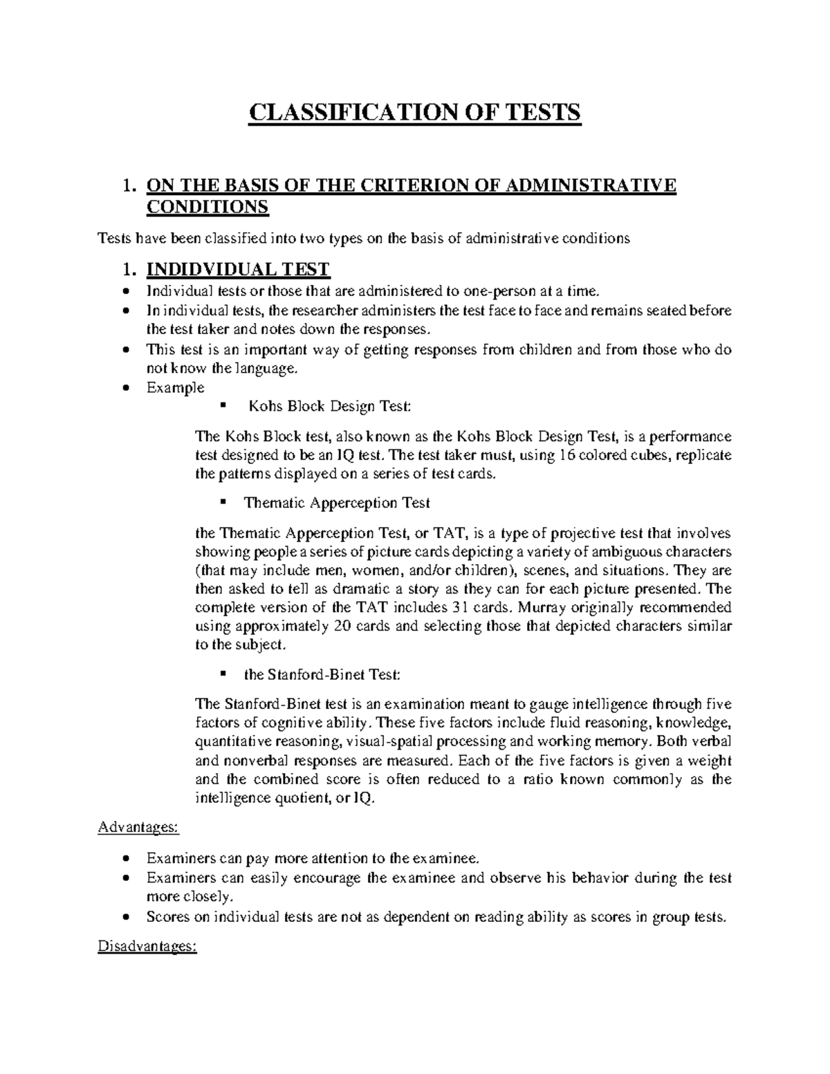 Classification of Tests: Types and Purposes Overview - Studocu