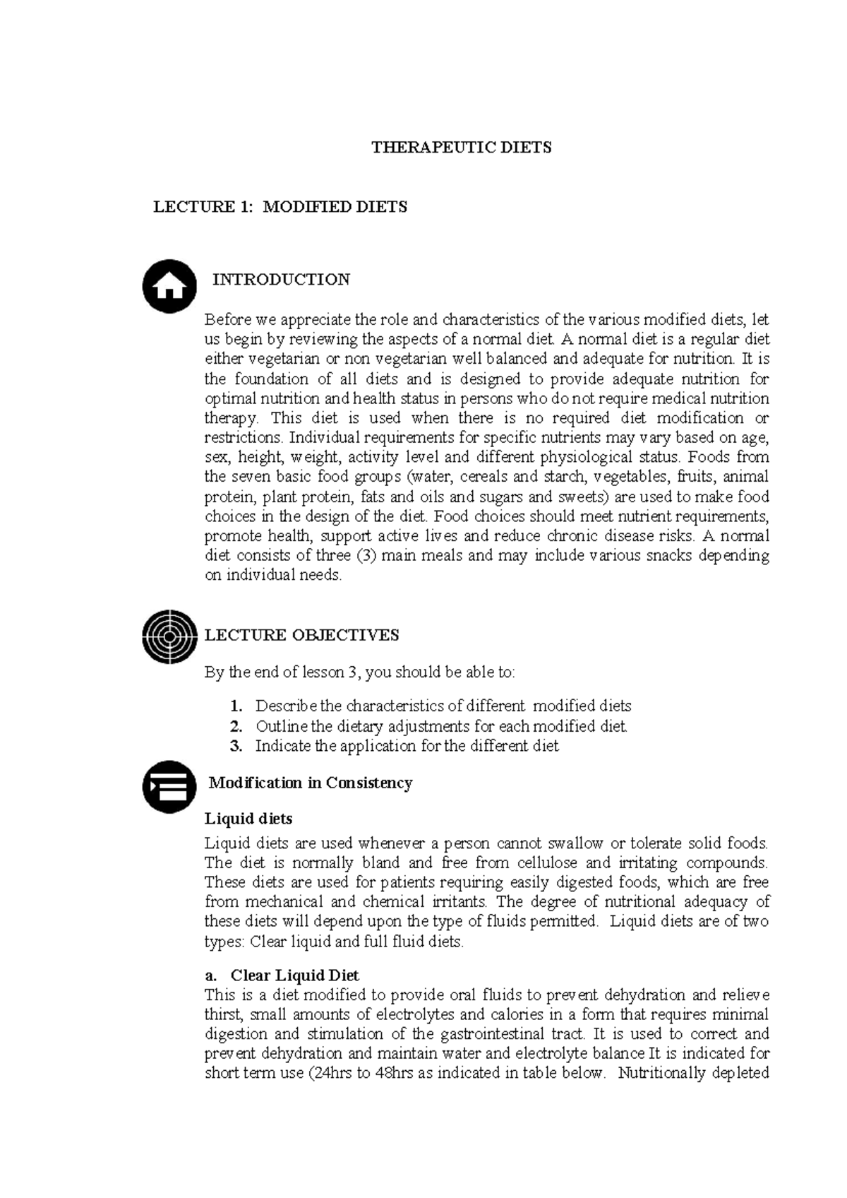 Therapeutic Diets HFN352: Lecture 1 - Introduction to Modified Diets ...