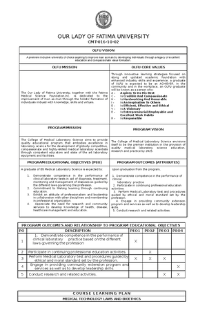 Week 2 - lecture notes - OLFU Mission, Vision, Core Values and History ...