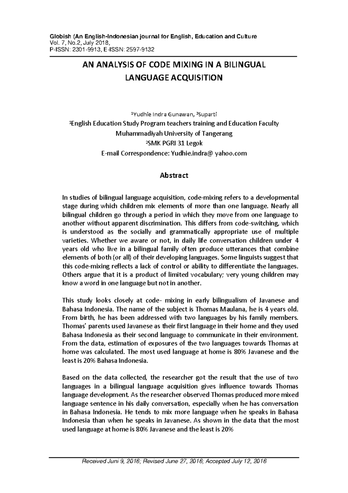 **Analysis of Code Mixing in Bilingual Language Acquisition (EDU 101 ...