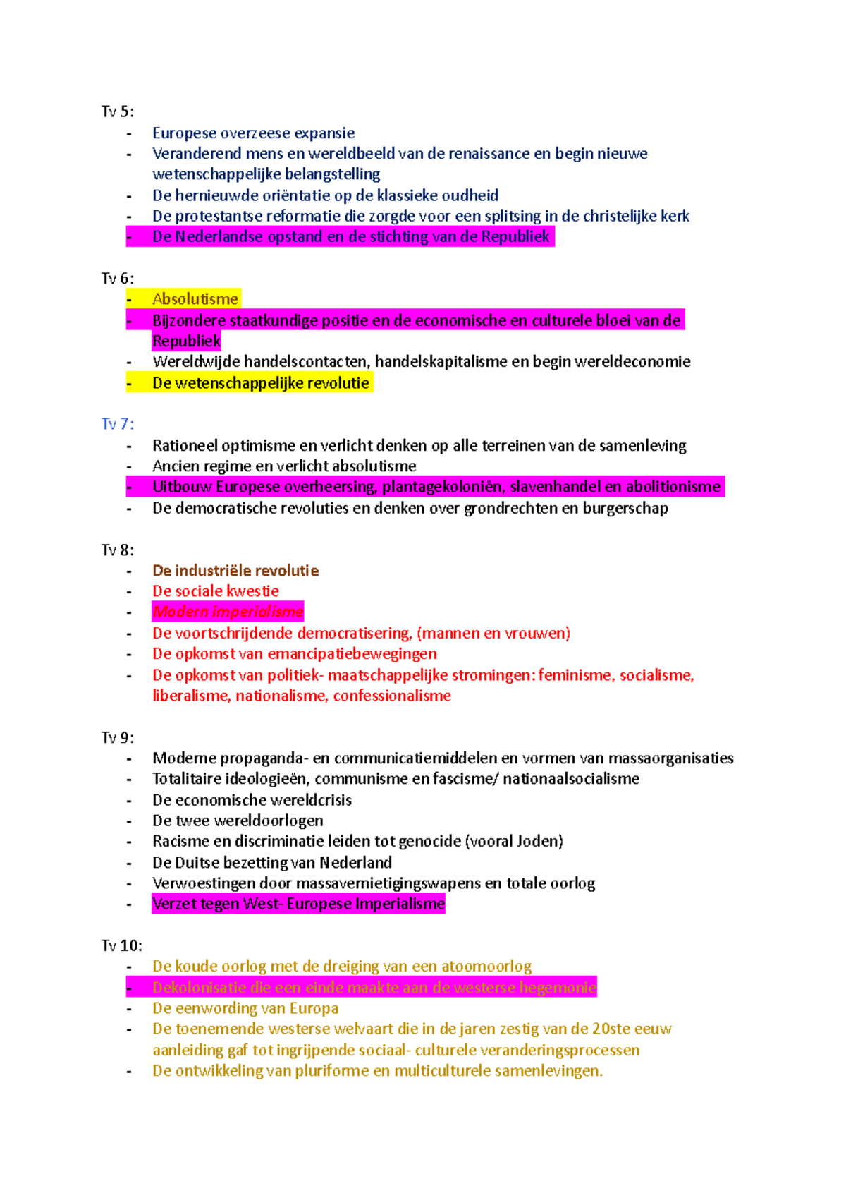 Kenmerkende Aspecten van de Geschiedenis - Korte Versie (K) - Studeersnel