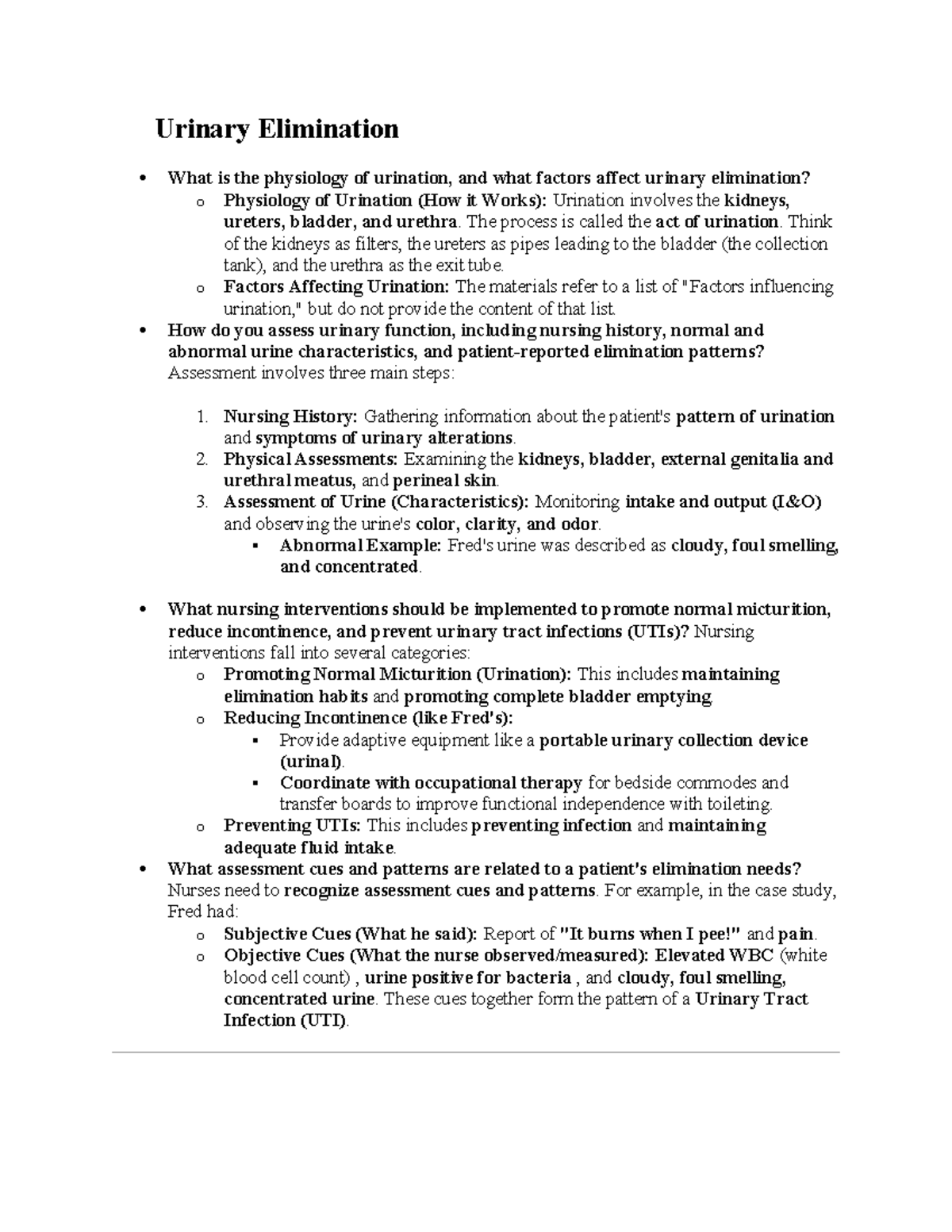 NUR 101: Urinary Elimination - Physiology, Assessment, and ...