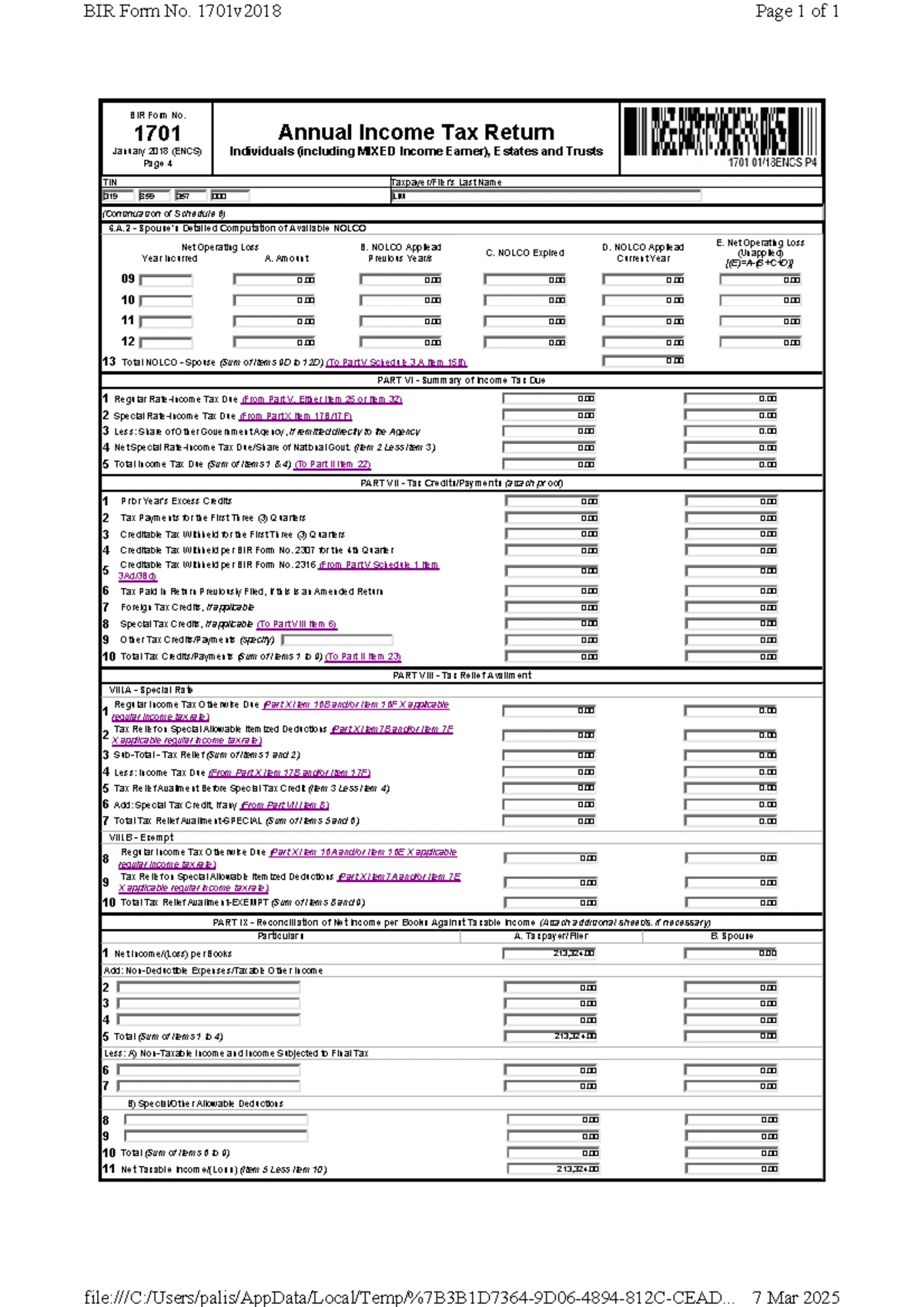 BIR Form No. 1701v2018 Annual Income Tax Return for 2024 - Studocu