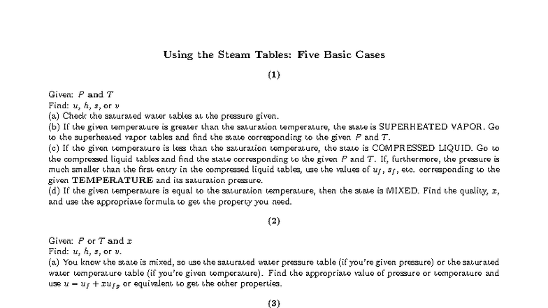 Using Steam Tables: 5 Basic Cases for Thermodynamic Analysis - Studocu