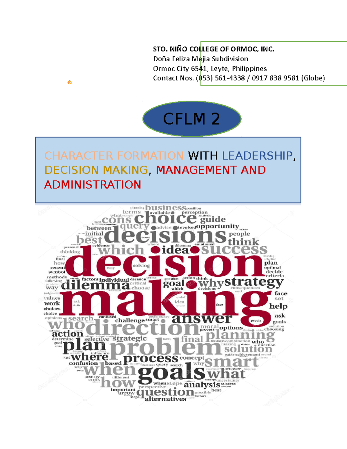 CFLM2 - Chapter 2: Decision Making in Leadership and Administration ...