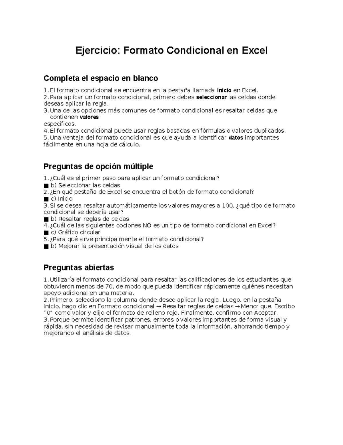 Ejercicio: Formato Condicional en Excel - Guía Completa - Studocu