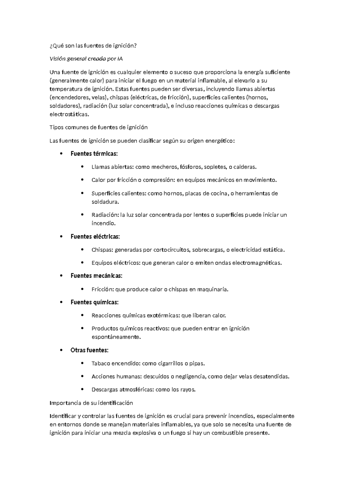Fuentes de Ignición: Definición y Clasificación Esencial - Studocu
