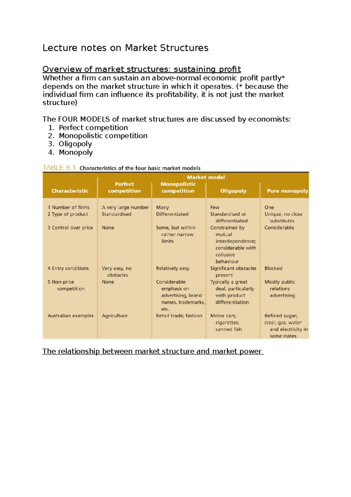 Lecture Notes on Market Structures: Profit Sustainability Analysis ...