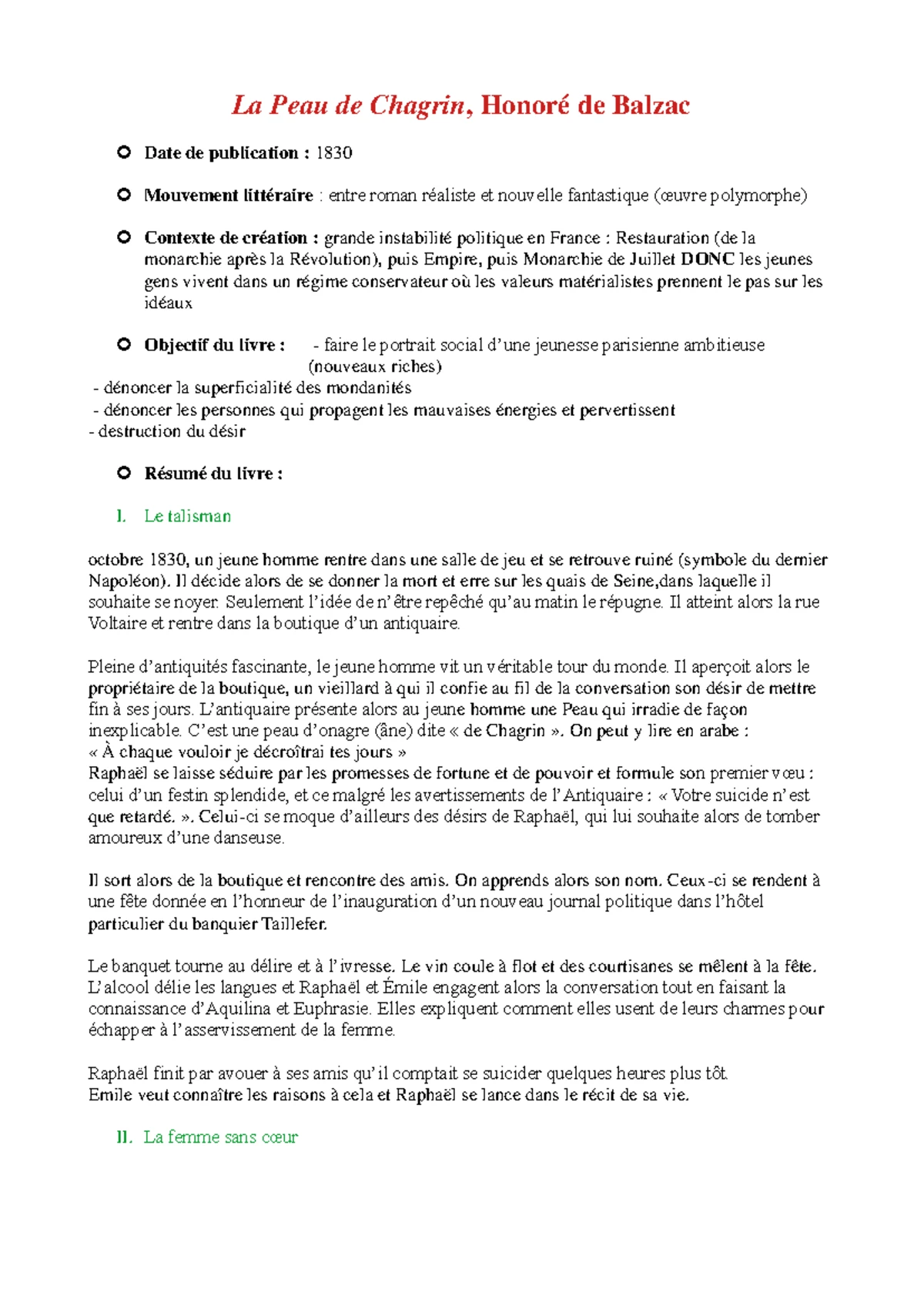 Fiche Bac L'antiquaire - Analyse linéaire La peau de Chagrin, Le discours de l’antiquaire ...