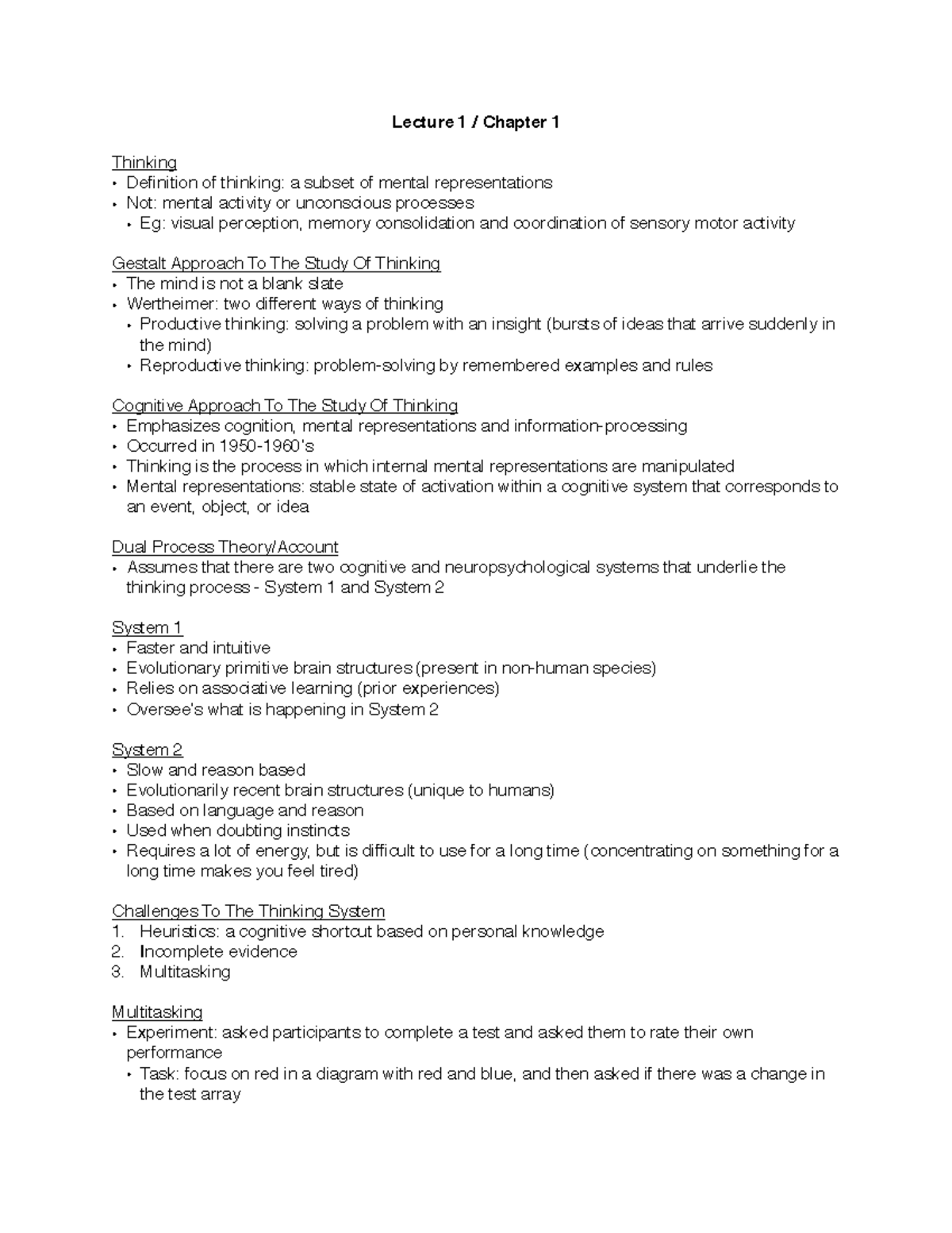 Quiz 1: Introduction to Thinking and Similarity Concepts in Cognitive ...