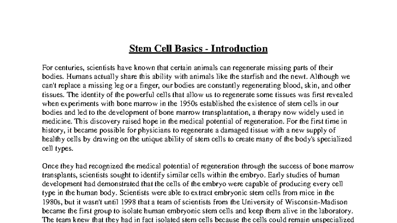 Stem Cell Basics: An Introduction to Regenerative Medicine - Studocu